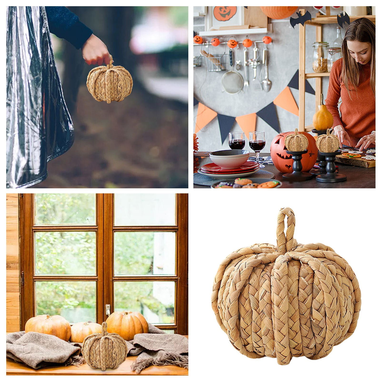 1PCS 4 InchFall Straw Pumpkin Decoration Artificial Rattan Handmade ...