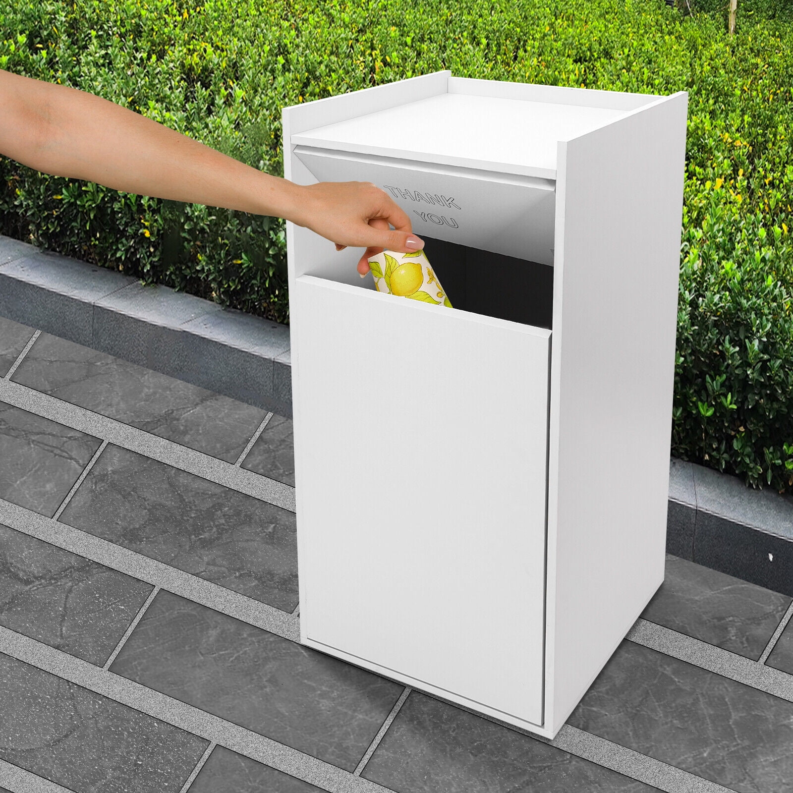 1PCS 40 Gallon Silver Garbage Receptacle Cabinet, Wooden Trash Can with ...
