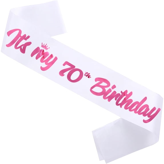 1PCS 70th Birthday Sash, White Satin Sash with Pink Foil Lettering, It ...