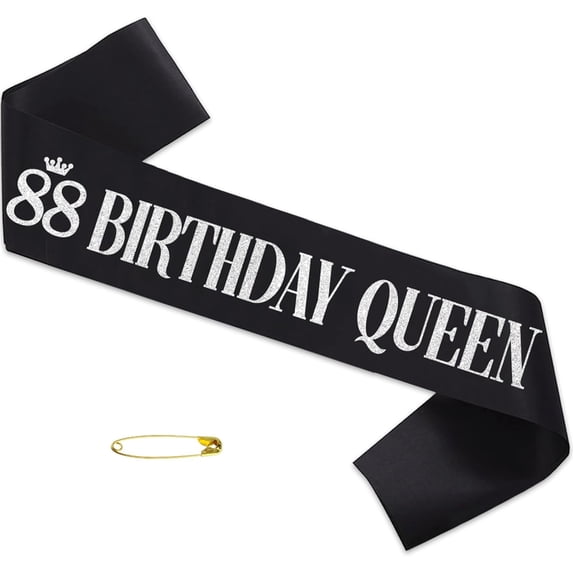 1PCS 88th Birthday Queen Sash, Black Satin Sash with Silver Glitter ...