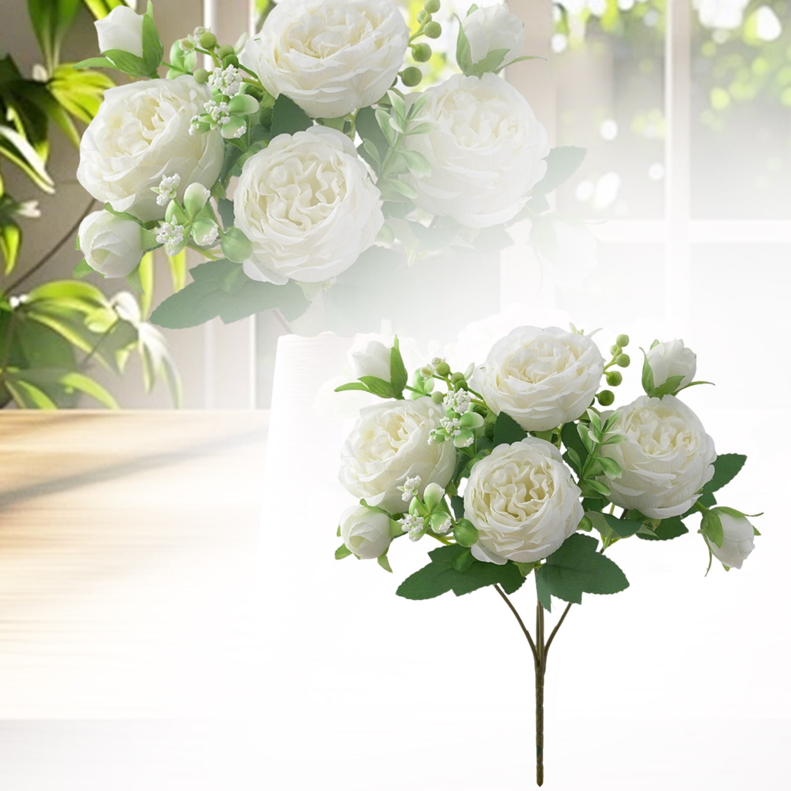 1PCS Artificial Roses Bouquet - Real Touch Silk Flowers with Long Stems ...