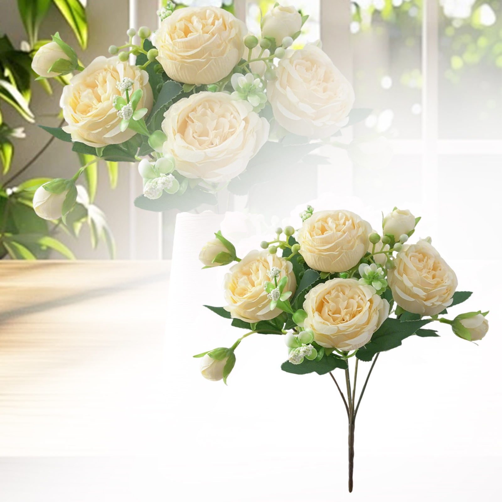 1PCS Artificial Roses Bouquet - Real Touch Silk Flowers with Long Stems ...