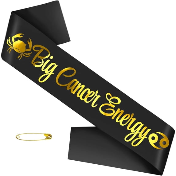 1PCS Big Cancer Energy Sash, Black Satin Gold Foil Cancer Zodiac ...
