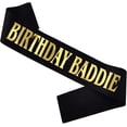 1PCS Birthday Sash, Black Satin Sash with Gold Foil "Birthday Baddie ...