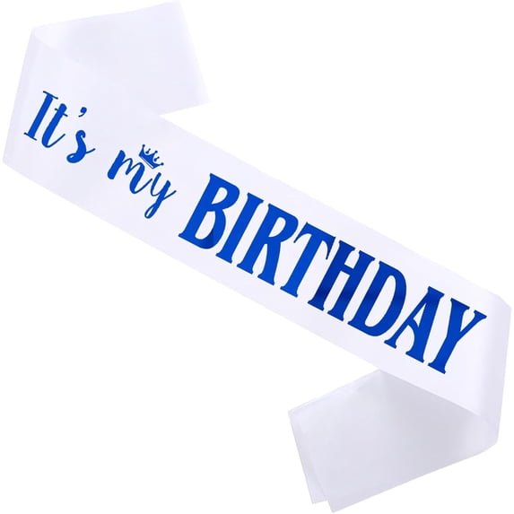 1PCS Birthday Sash, White Satin Sash with Blue Foil Lettering, It's My ...