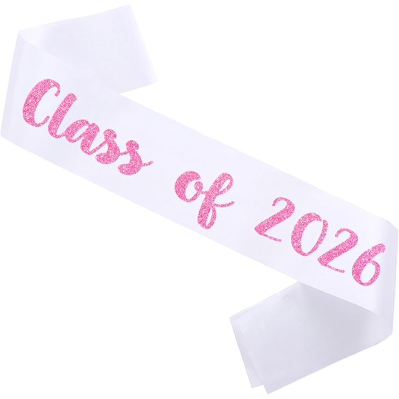 1PCS Class of 2026 Graduation Sash, White Satin with Pink Glitter ...