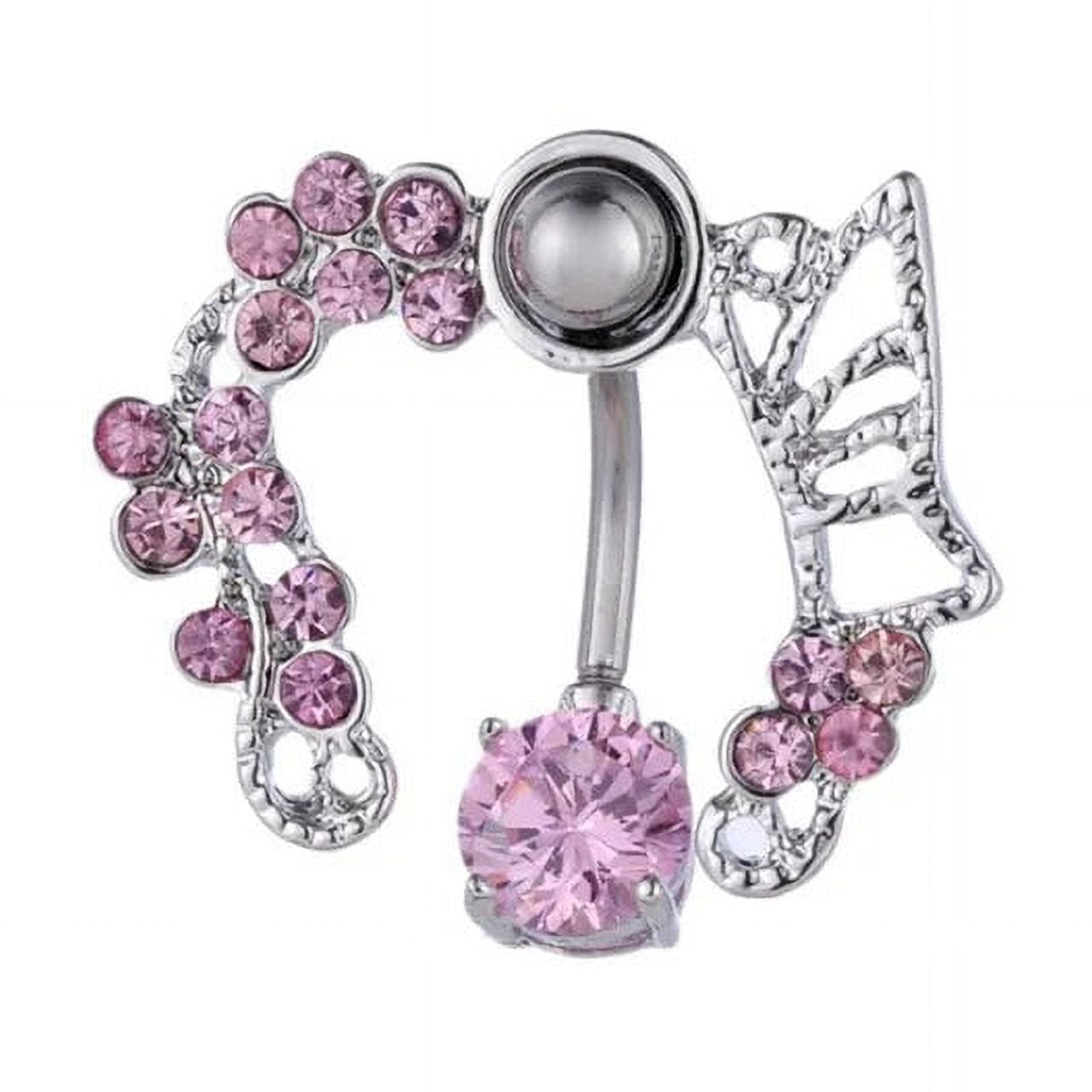 1PCS Crystal Heart Belly Button Rings Stainless Steel Butterfly Belly Ring Cute Pink Navel ...