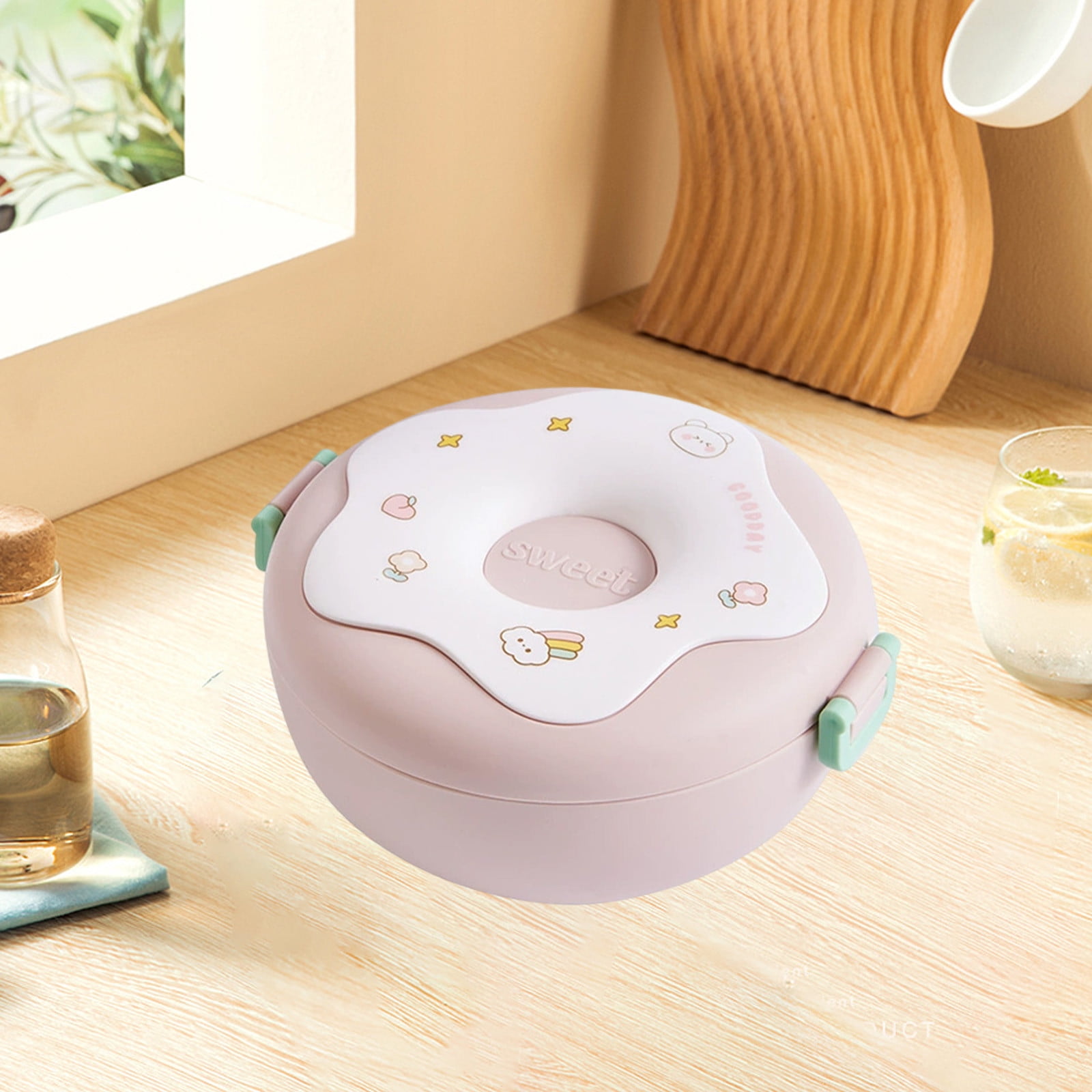 1PCS Donut Lunch Box with LeakProof Lid, Round Shaped Lunch Box Food ...