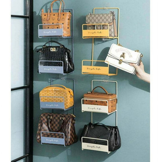Double Layer Iron Wall Mounted Handbag Storage Rack, Tote Bag Organizer ...