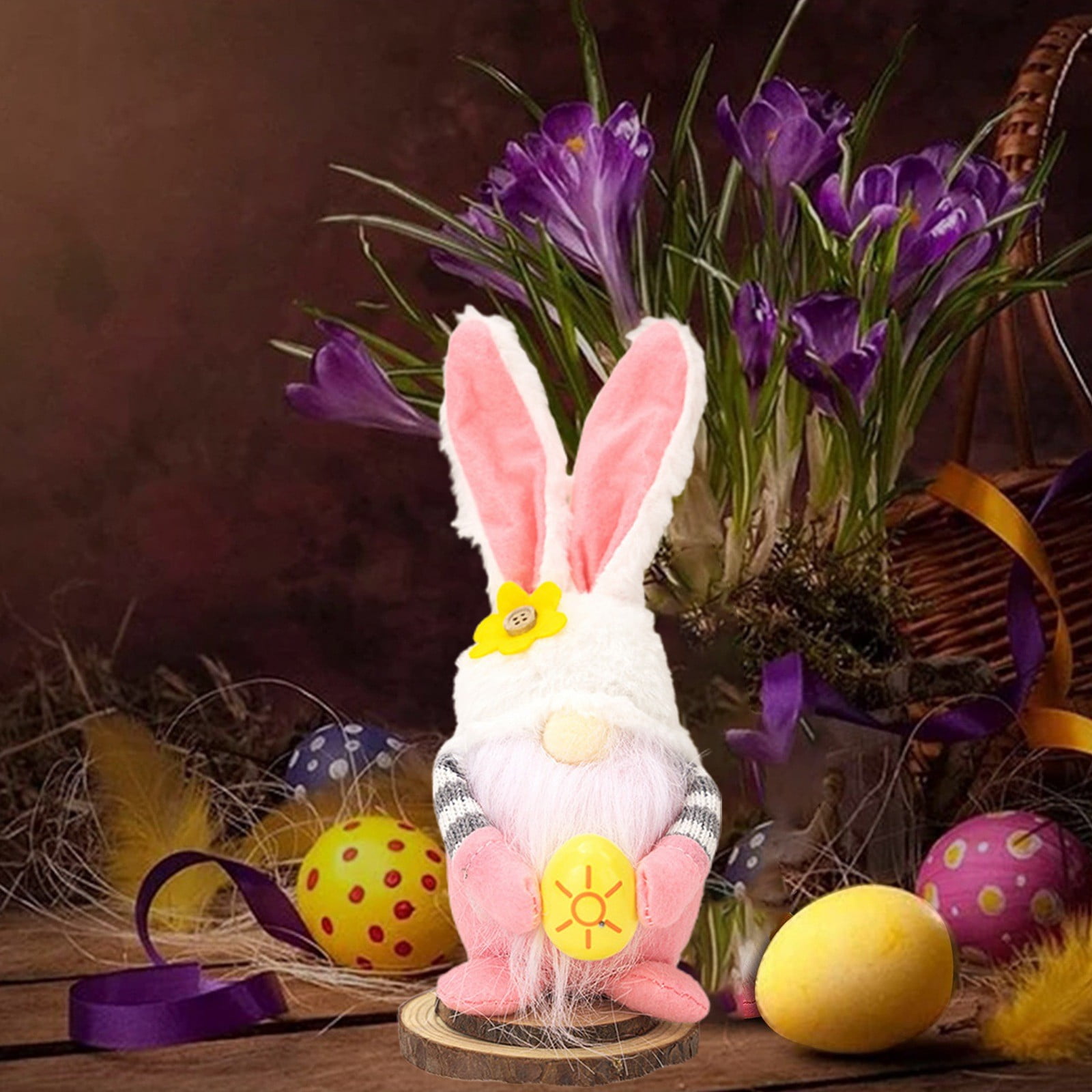 1PCS Easter Bunny Plush Doll with Egg, Handmade Easter Ears Plaid ...