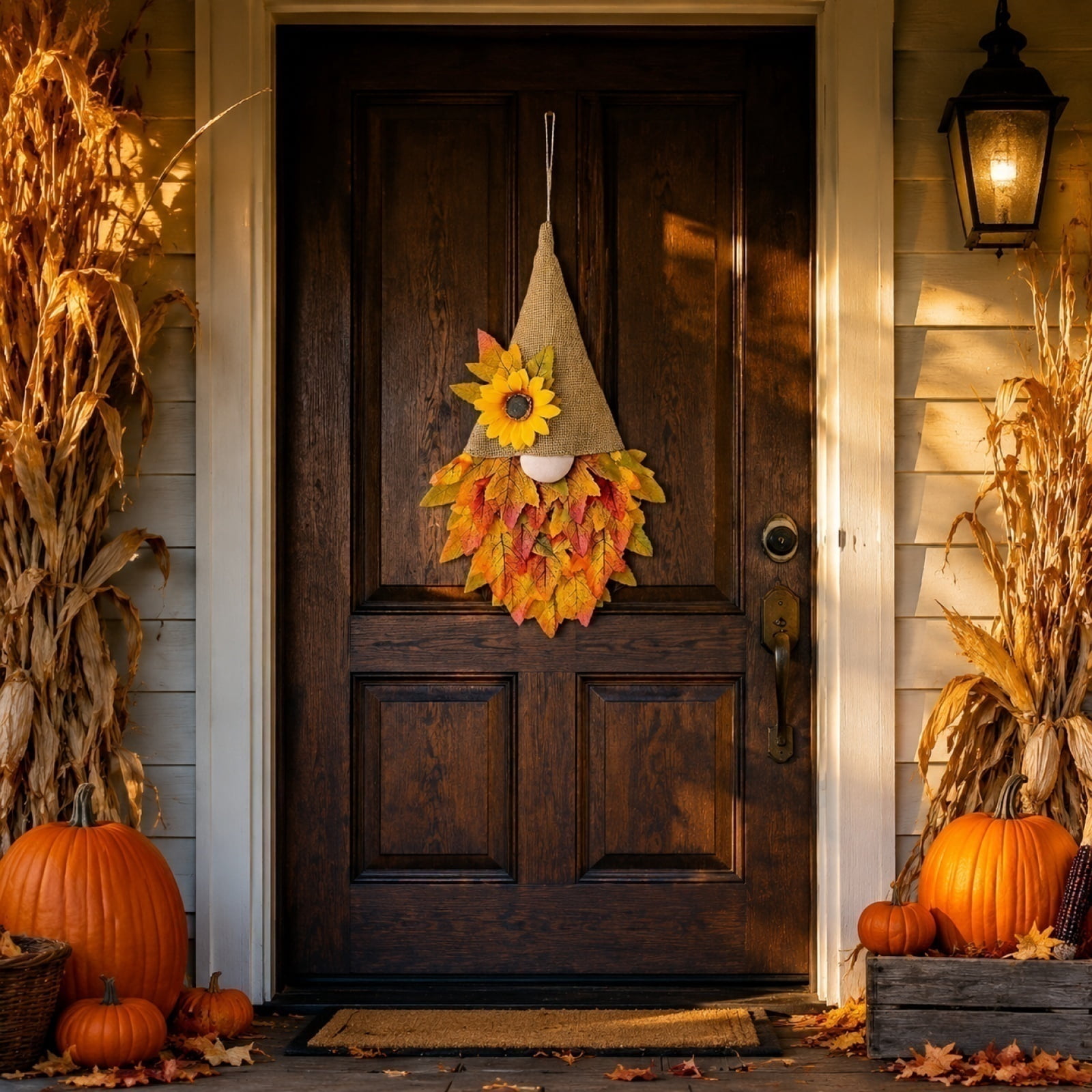 1PCS Gnome Autumn Wreath - Farmhouse Maple Leaf Decor with Pointed Hat ...