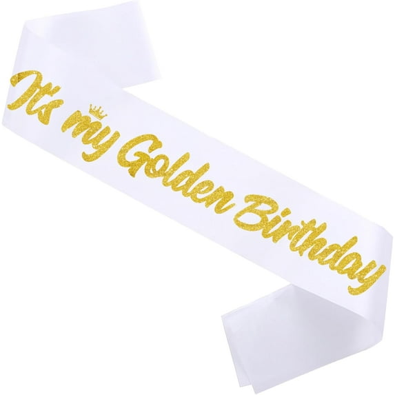 1PCS Golden Birthday Sash, White Satin Sash with Gold Glitter Lettering ...