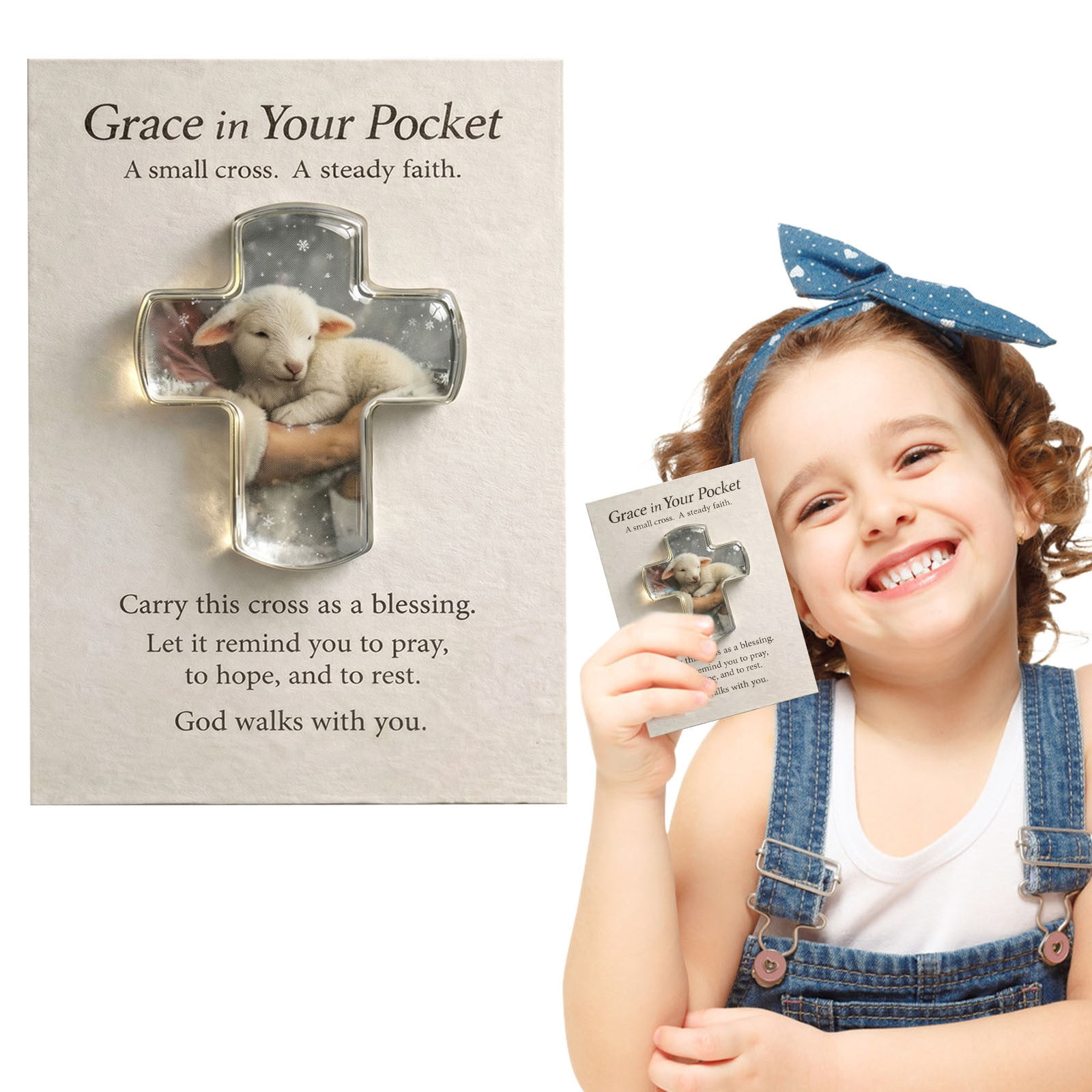 1PCS Grace in Your Pocket, Christian Pocket Cross with Lamb Design ...