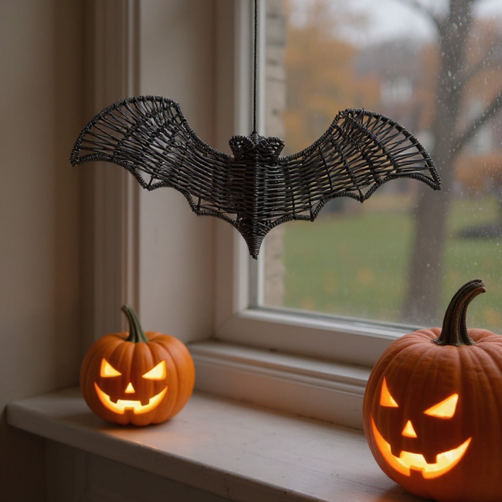 1PCS Halloween Decorations Indoor Wall Decor: Classic Black Rattan Bats ...