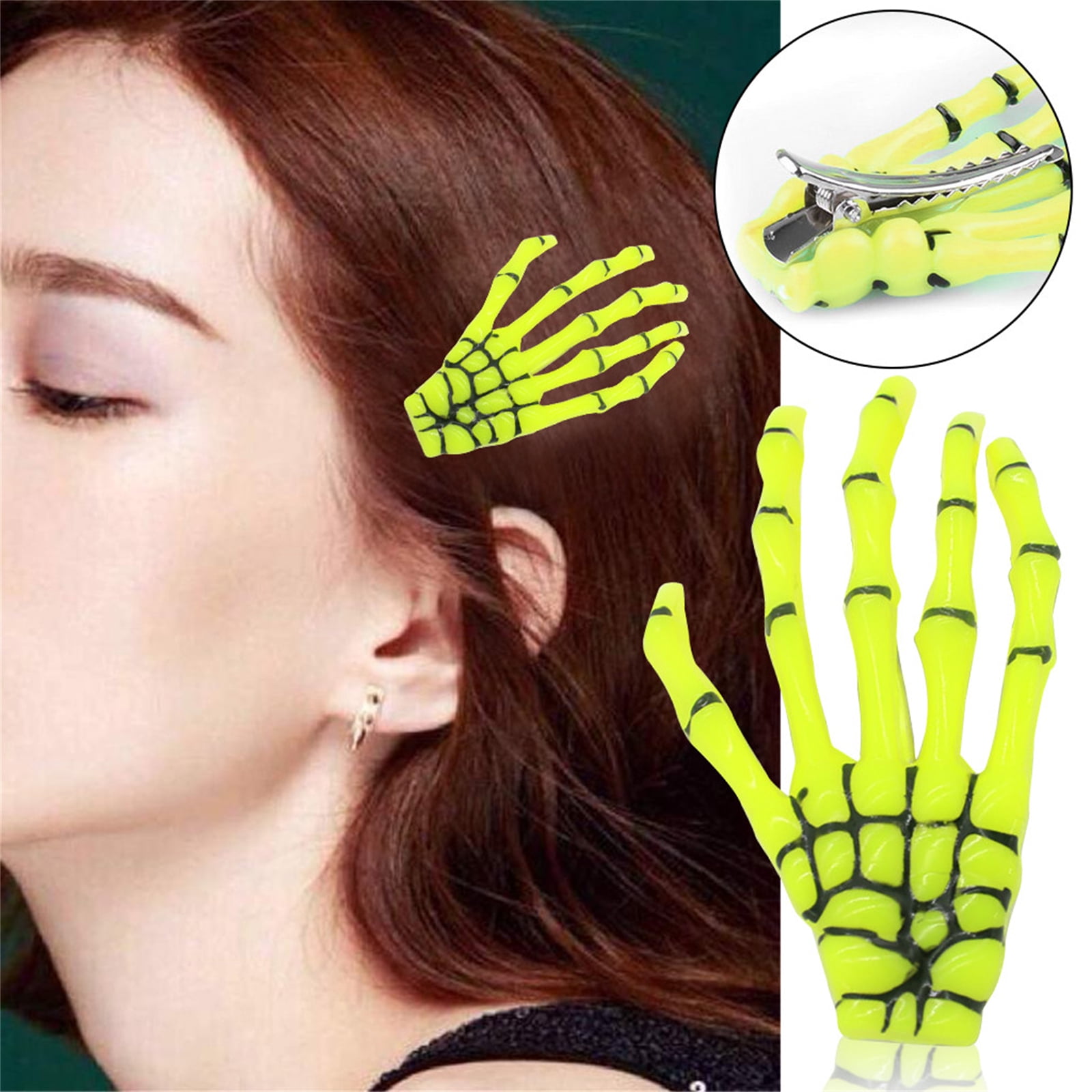 1PCS Halloween Skeleton Hand Hair Clips, Plastic Glow-in-the-Dark Ghost ...