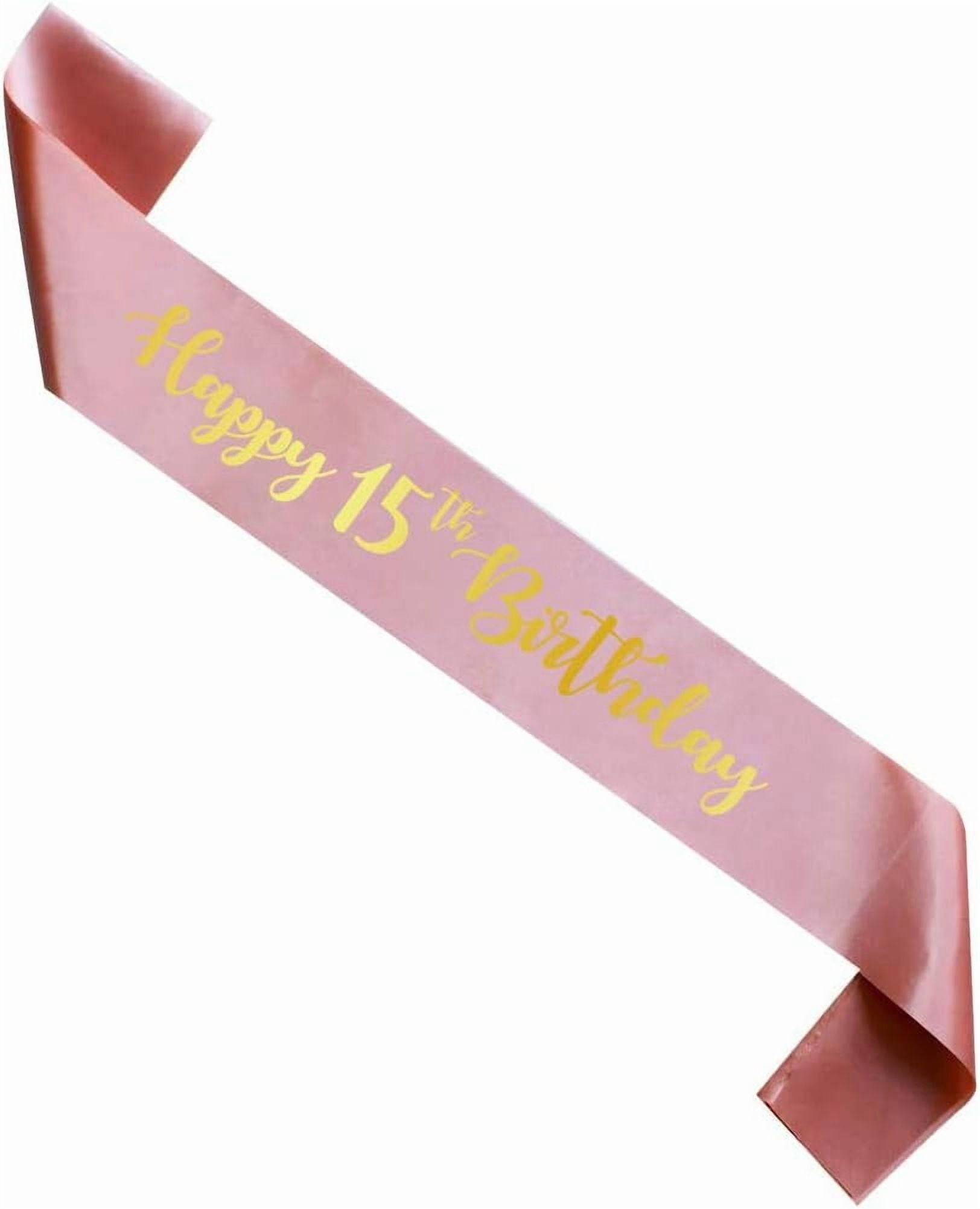 1PCS Happy 15th Birthday Sash, Dusty Pink Satin Gold Foil Script Print ...