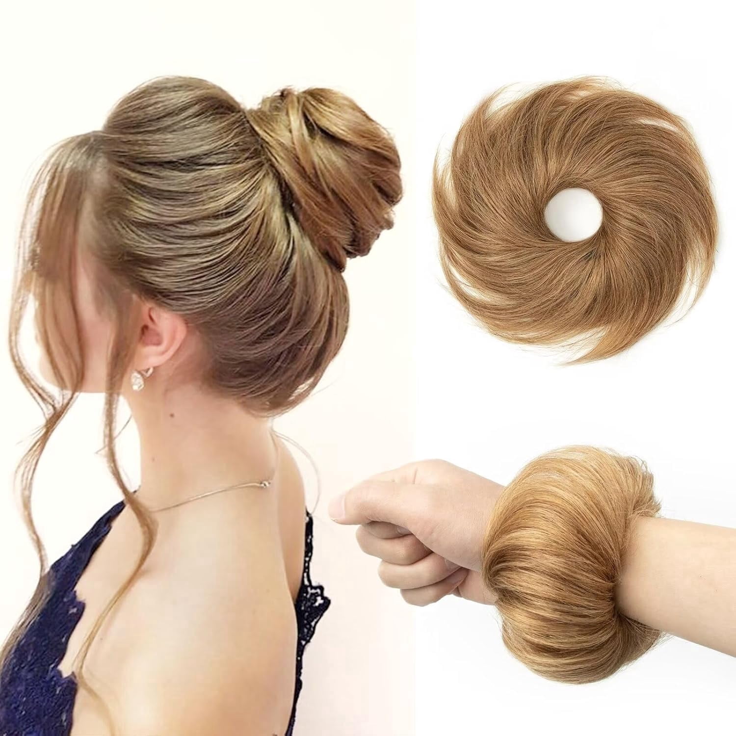 1PCS Messy Bun Hair Piece Human Hair Natural Curly Real Human Hair ...