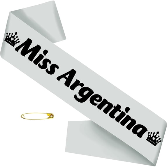 1PCS Miss Argentina Pageant Sash, Light Gray Satin Black Crown Print ...