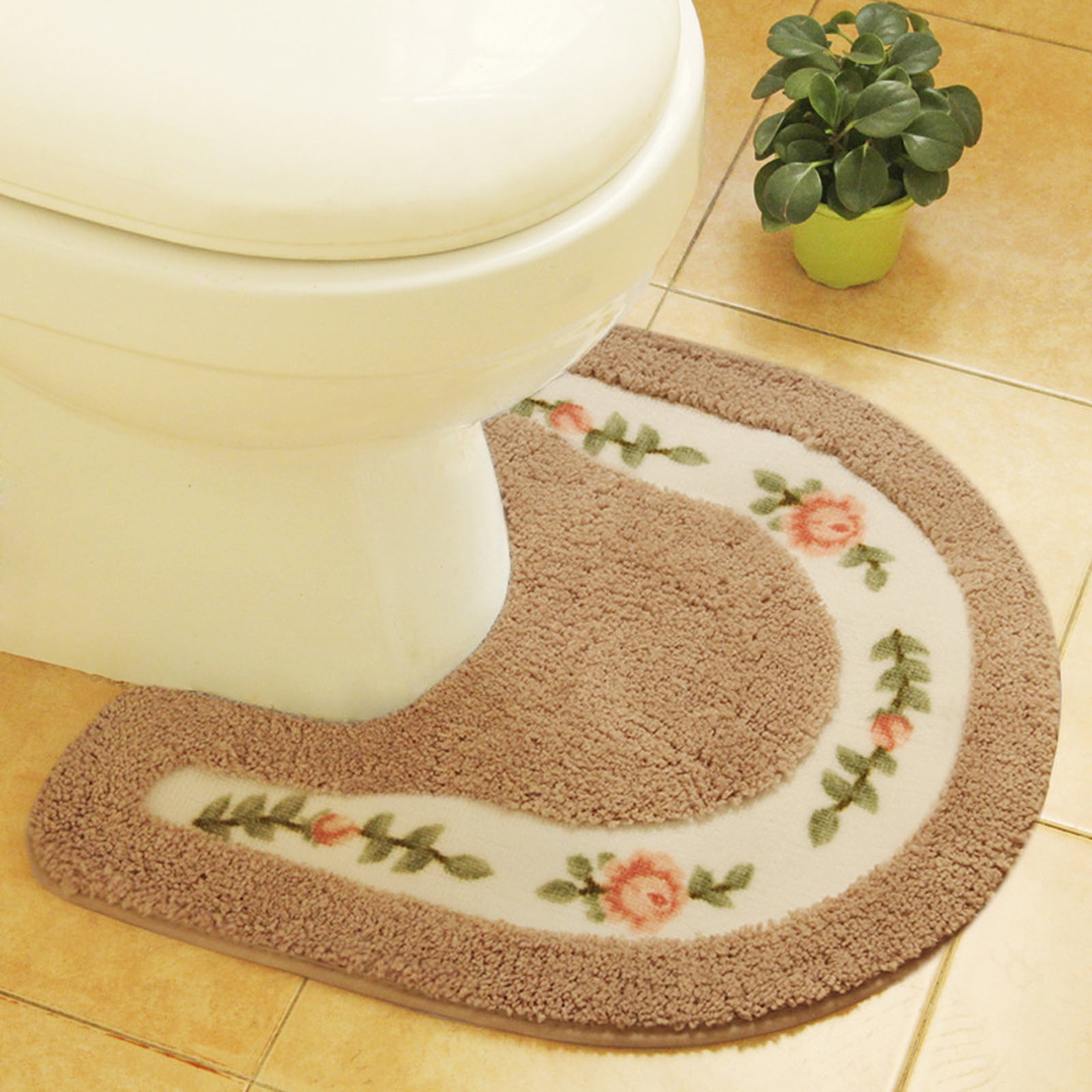 1 Piece Fashion Floral Bathroom Rugs, Polyester Toilet Rug Non-Skid ...