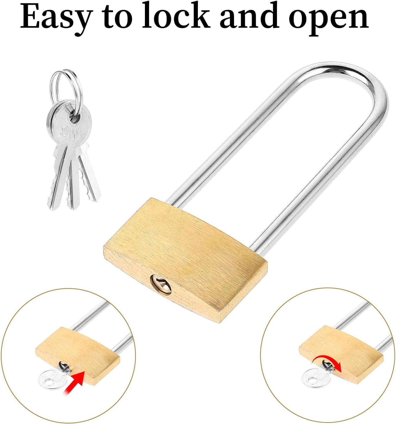1PCS Outdoor Padlock Weatherproof, Long Padlock, Solid Brass Padlock ...