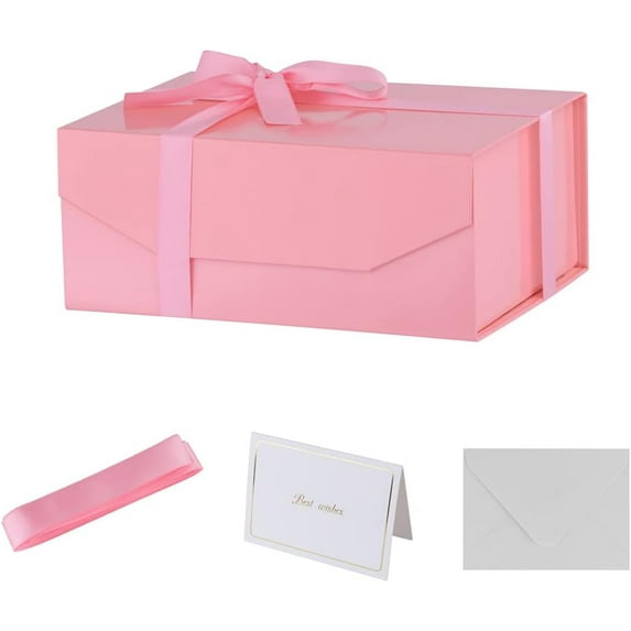 1PCS Pink Gift Box with Ribbon 9.5x7x4 Inches，Sturdy Gift Box with Lid ...