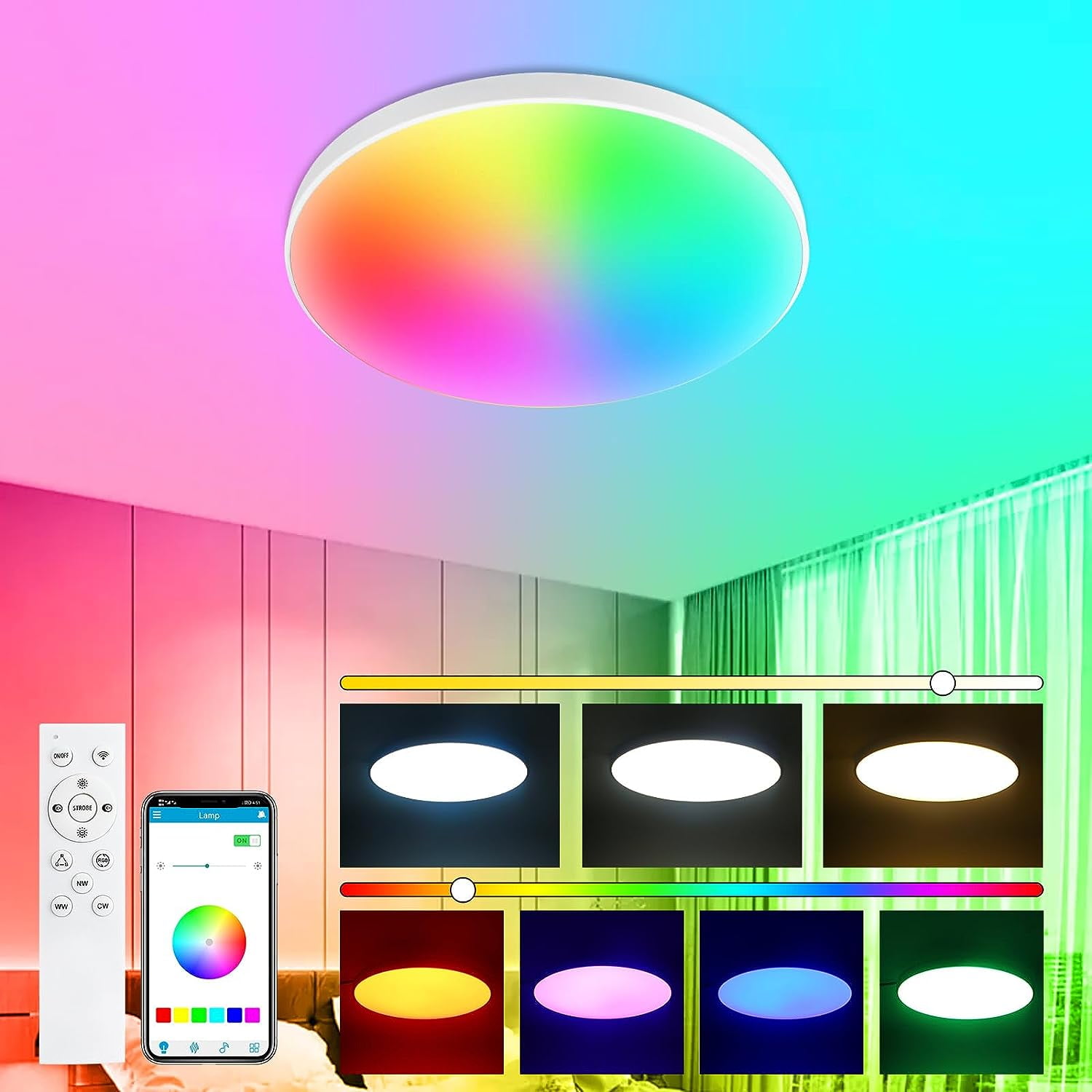 1PCS RGB Ceiling Light 30W, Intelligent Ceiling Light, Indoor LED ...