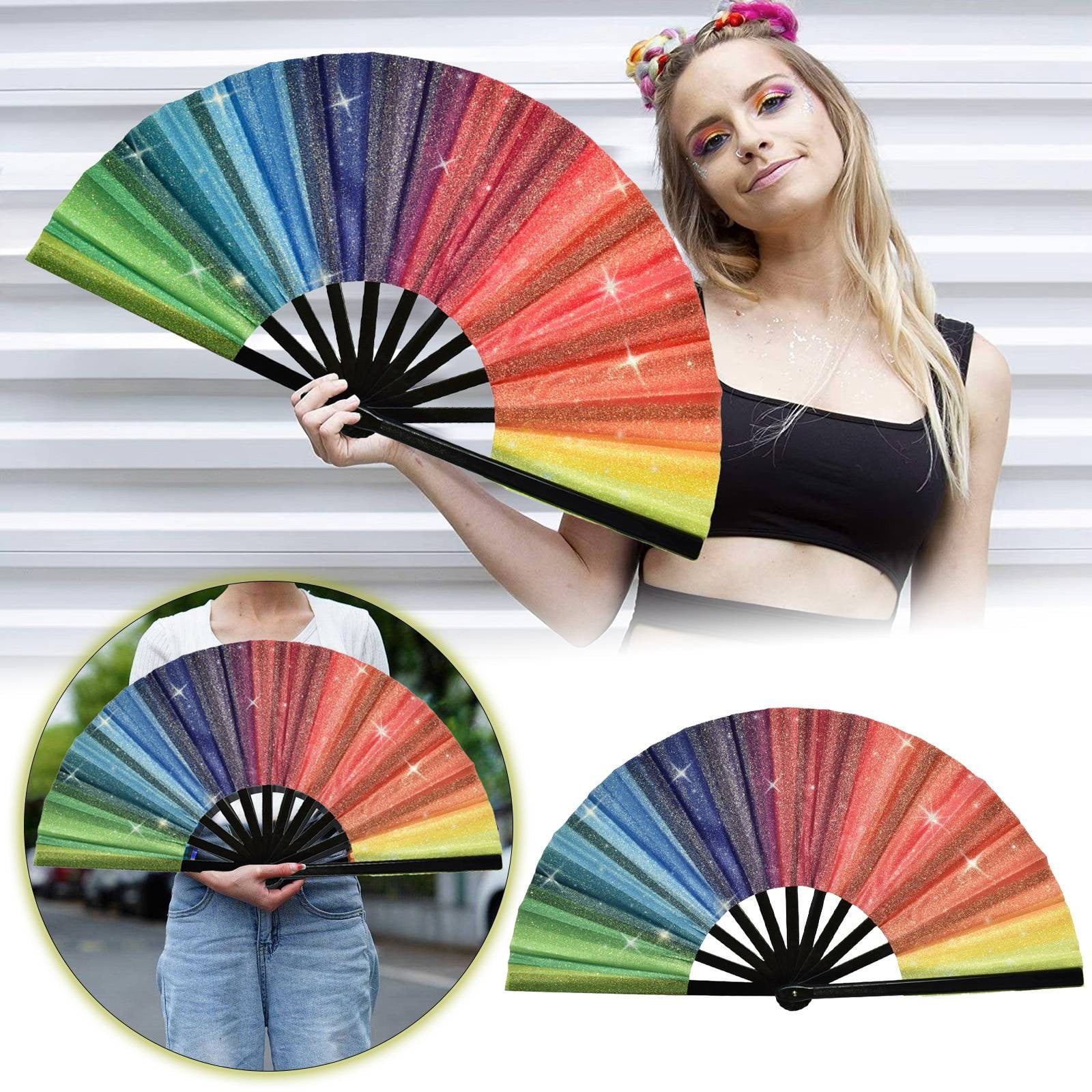 1PCS Rave Fan - Holographic Laser Folding Hand Fan - Colorful Clack Fan ...