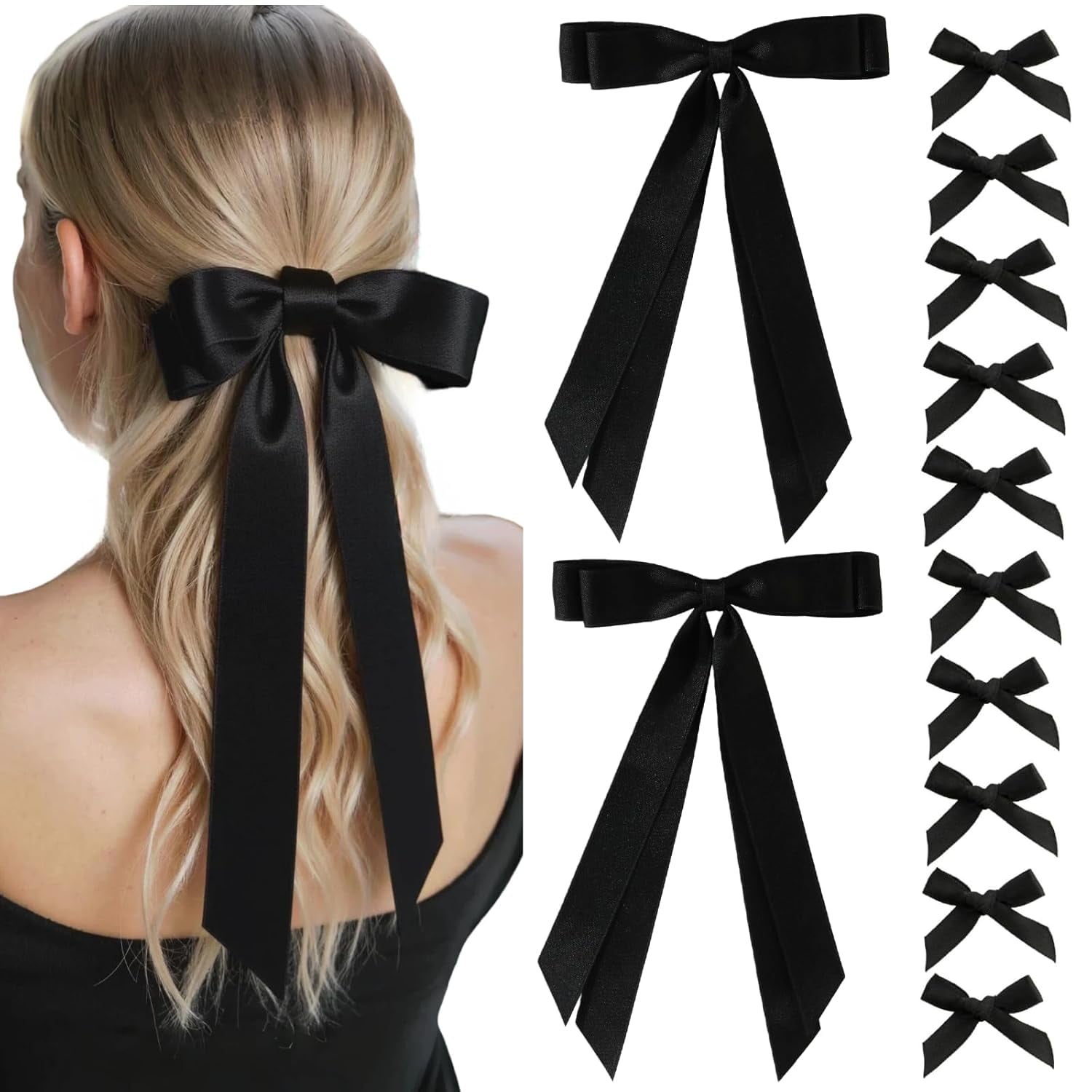 1PCS Silky Satin Hair Bows Clips, Long and Double Layer Thick Ribbon ...