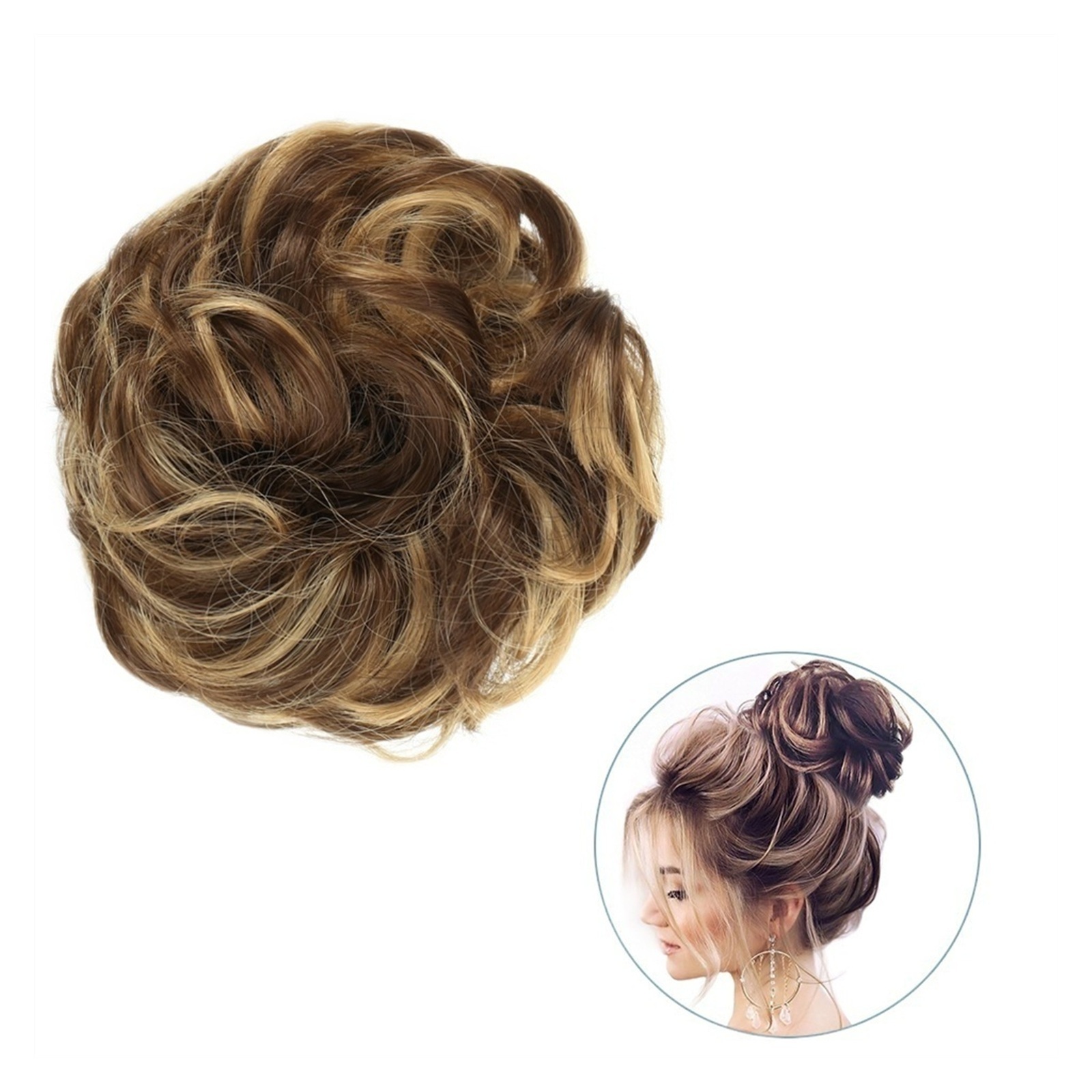 1PCS Synthetic Messy Curly Wavy Scrunchie Chignon with Rubber Band Wrap ...