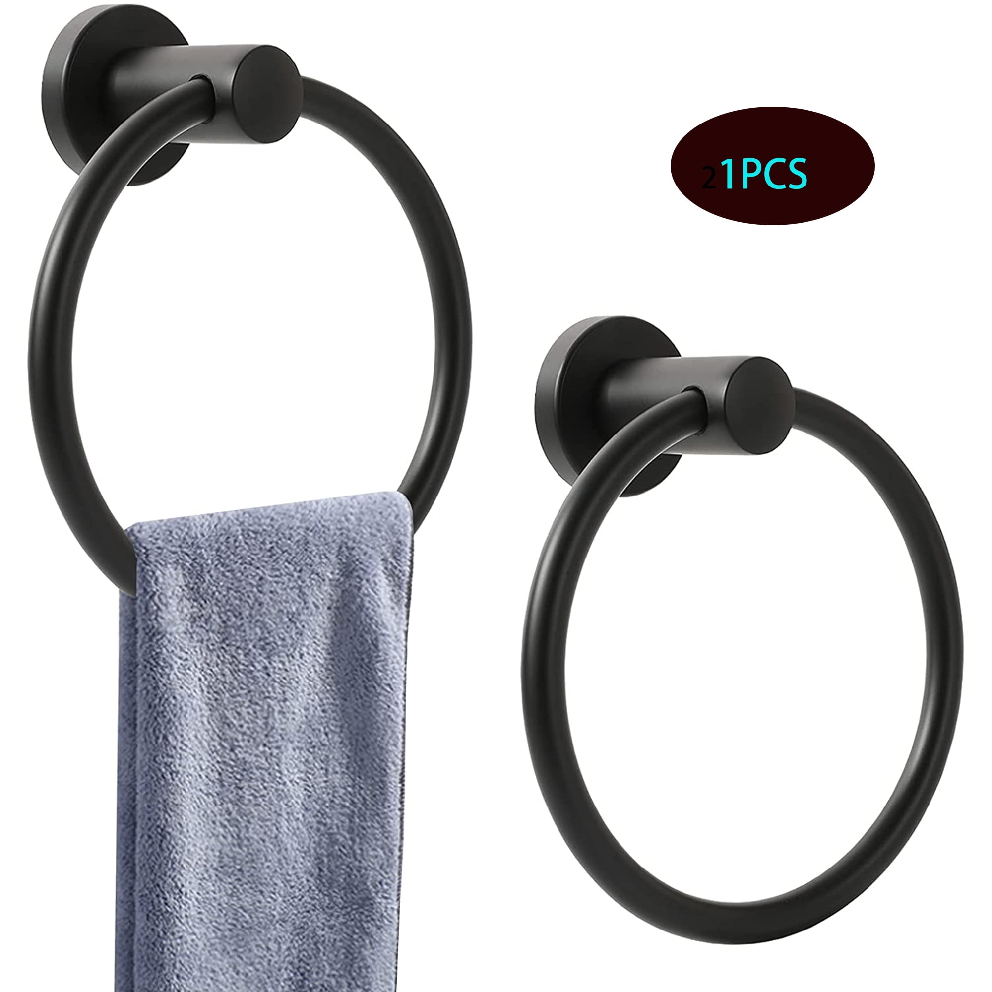 HOZHANI 1PCS Black Bath Towel Ring, SUS 304 Stainless Steel, Round ...