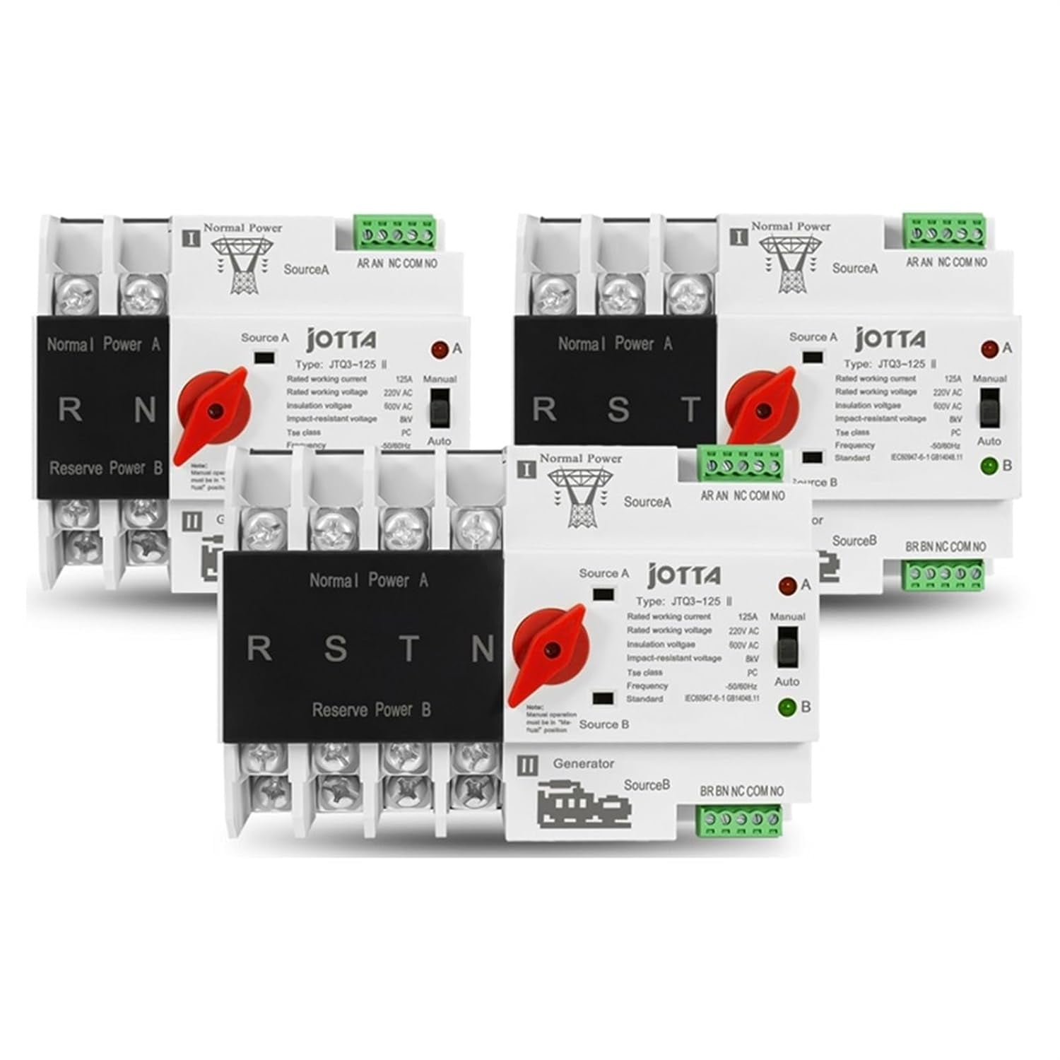 1PCS W2R-2P/3P/4P 16A 32A 63A 80A 100A 125A 220V ATS Automatic Transfer ...