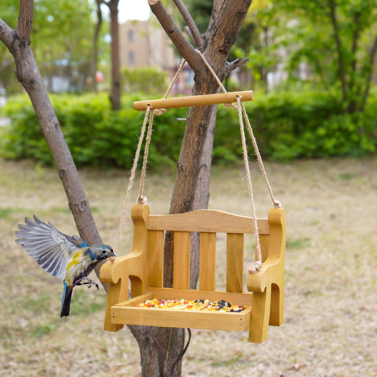 1PCS Wood Bench Shaped Bird Feeders for Outside Hanging, Swing Wild ...