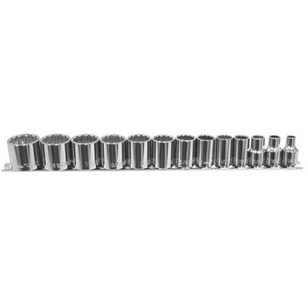 1PK K Tool 22501 Chrome Socket Set, 3/8" Drive, 13 Piece, 12 Point, 1/4 ...