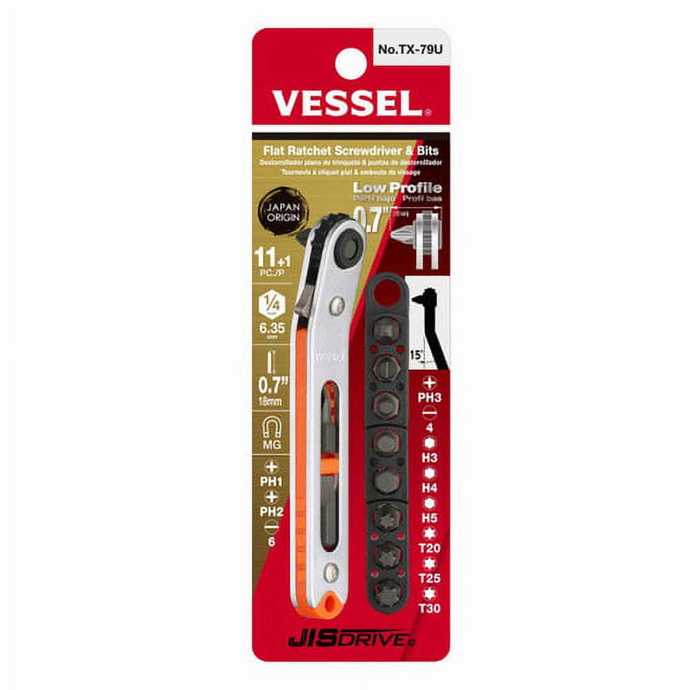 1PK Vessel TX79U Low-Profile Flat Plate Ratchet Screwdriver Set (15 Bent-up Type) - Walmart.com