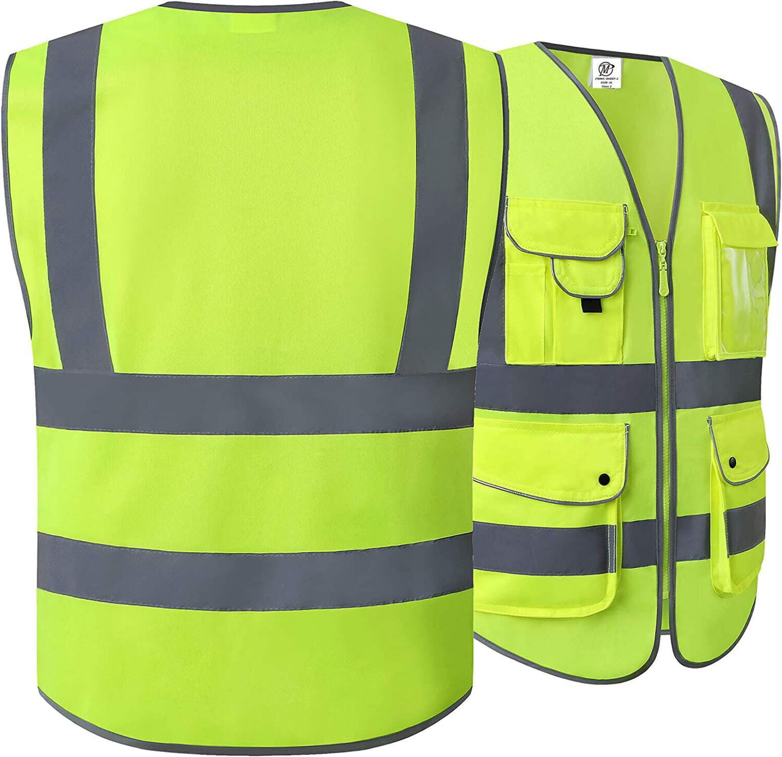 1PKClass2 Hi-Vis Reflective Safety Vests with 8 Pockets and Zipper ...