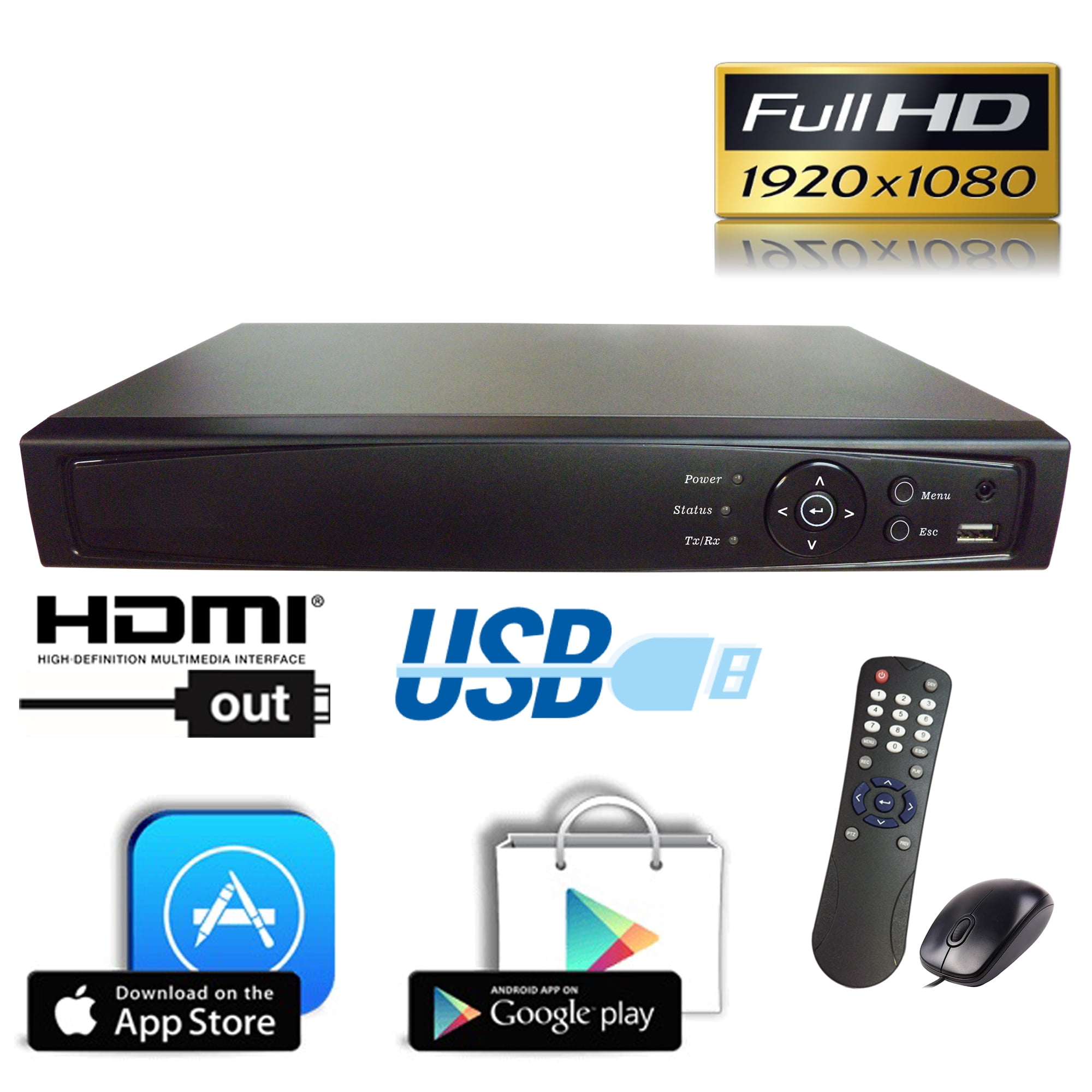 1PV DVR NVR 4 Channel 1080P HD 5 in 1 TVI/CVI/AHD/CVBS/IP Remote ...