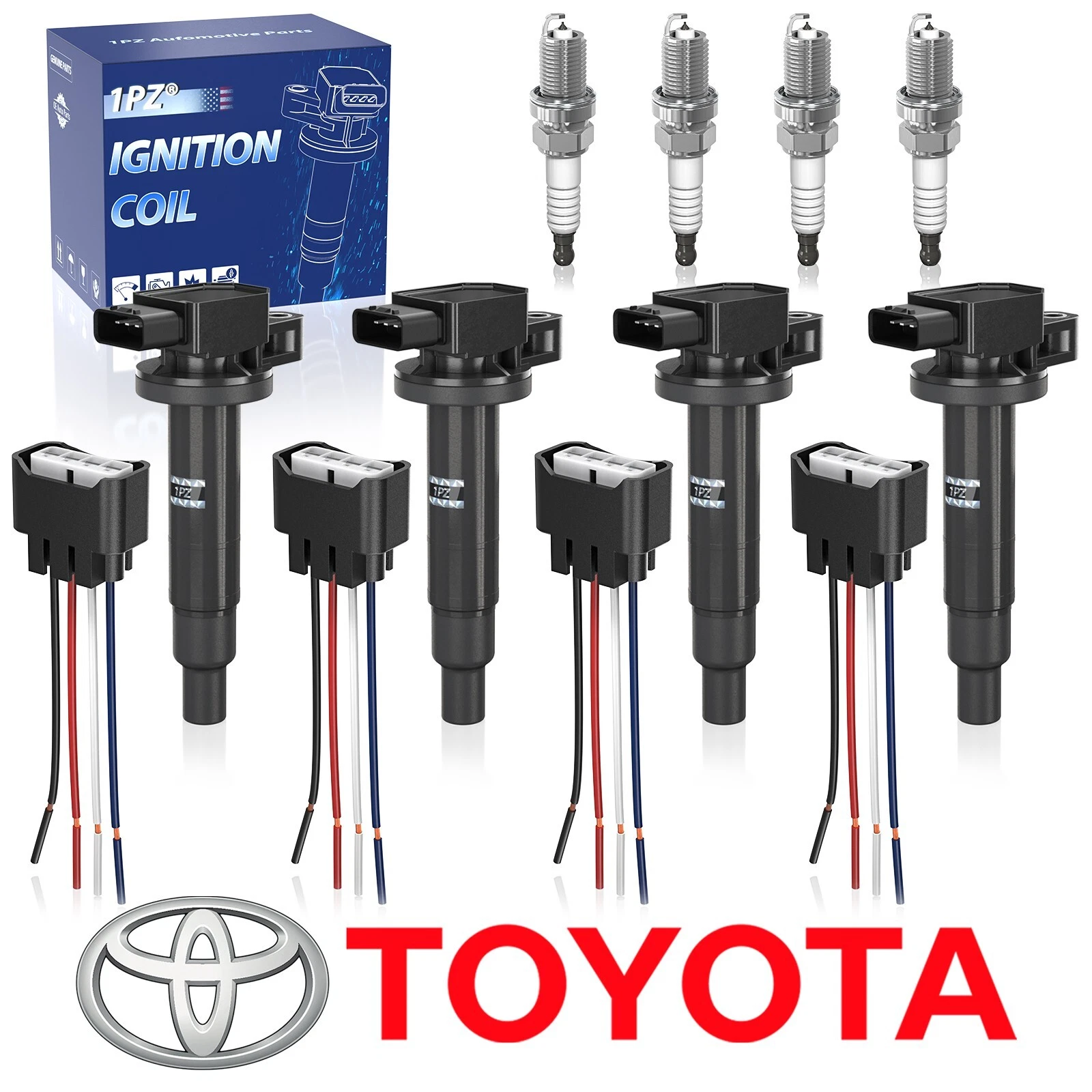 1PZ CZ0-328 4x Ignition Coil UF316 & Spark Plug BKR5EGP For Toyota ...
