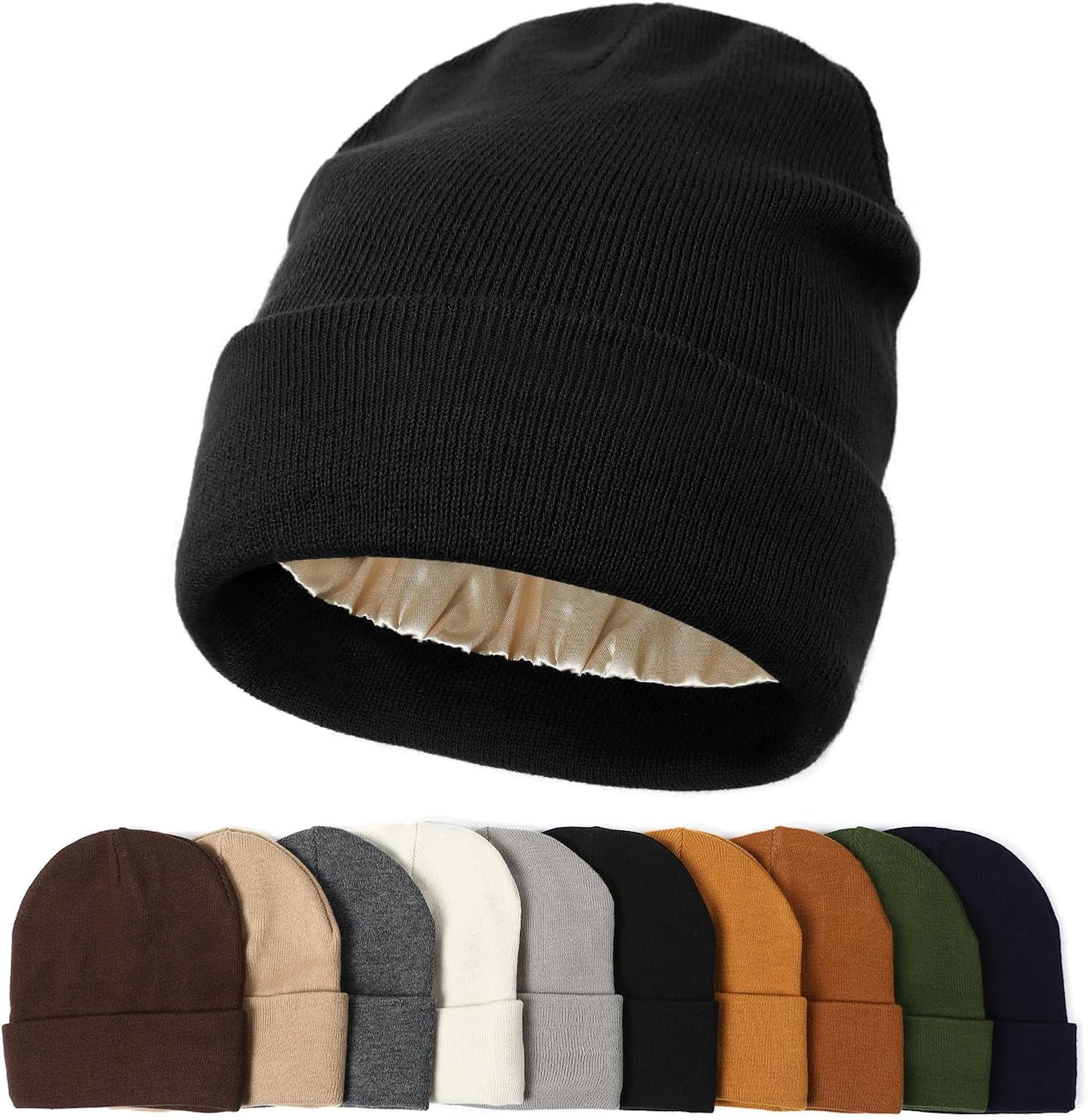 1Pac Satin Lined Beanie Hats for Women Men Knit Acrylic Beanie Winter ...