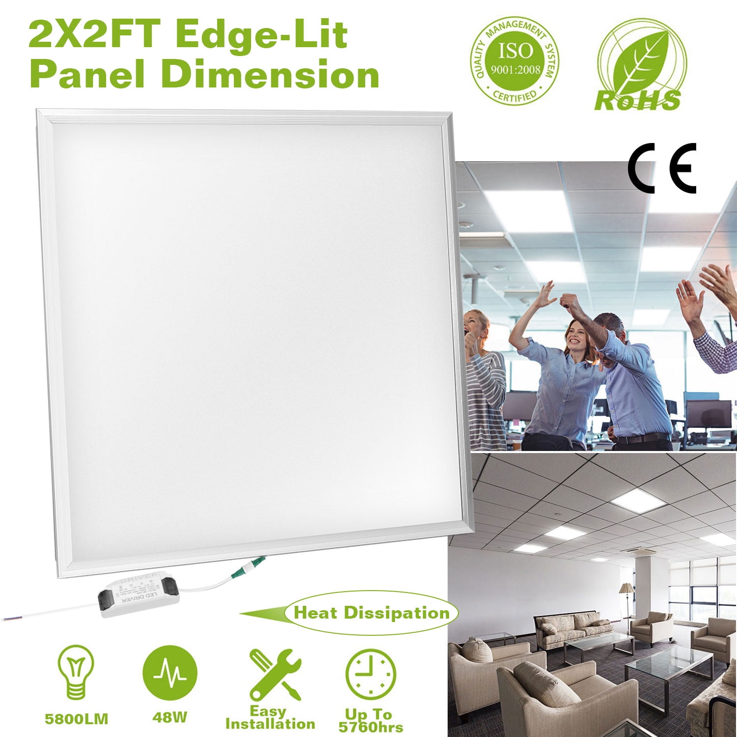 1Pack 48W 2×2FT LED Panel Light TeqHome 3200LM Ceiling Lighting 150W ...