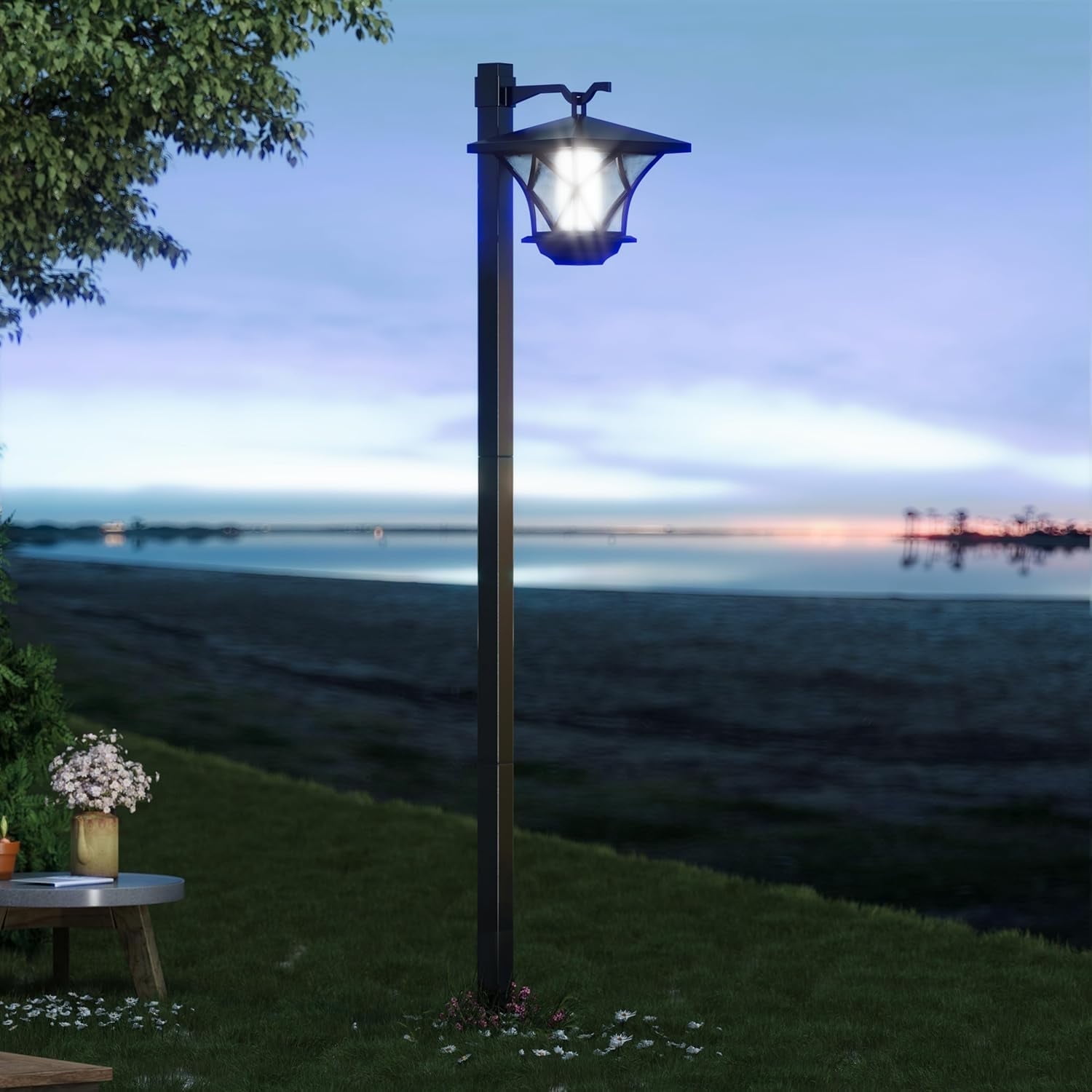 JahyShow 59-Inch Classic Black Aluminum Outdoor Solar Lamp Post-1pc ...