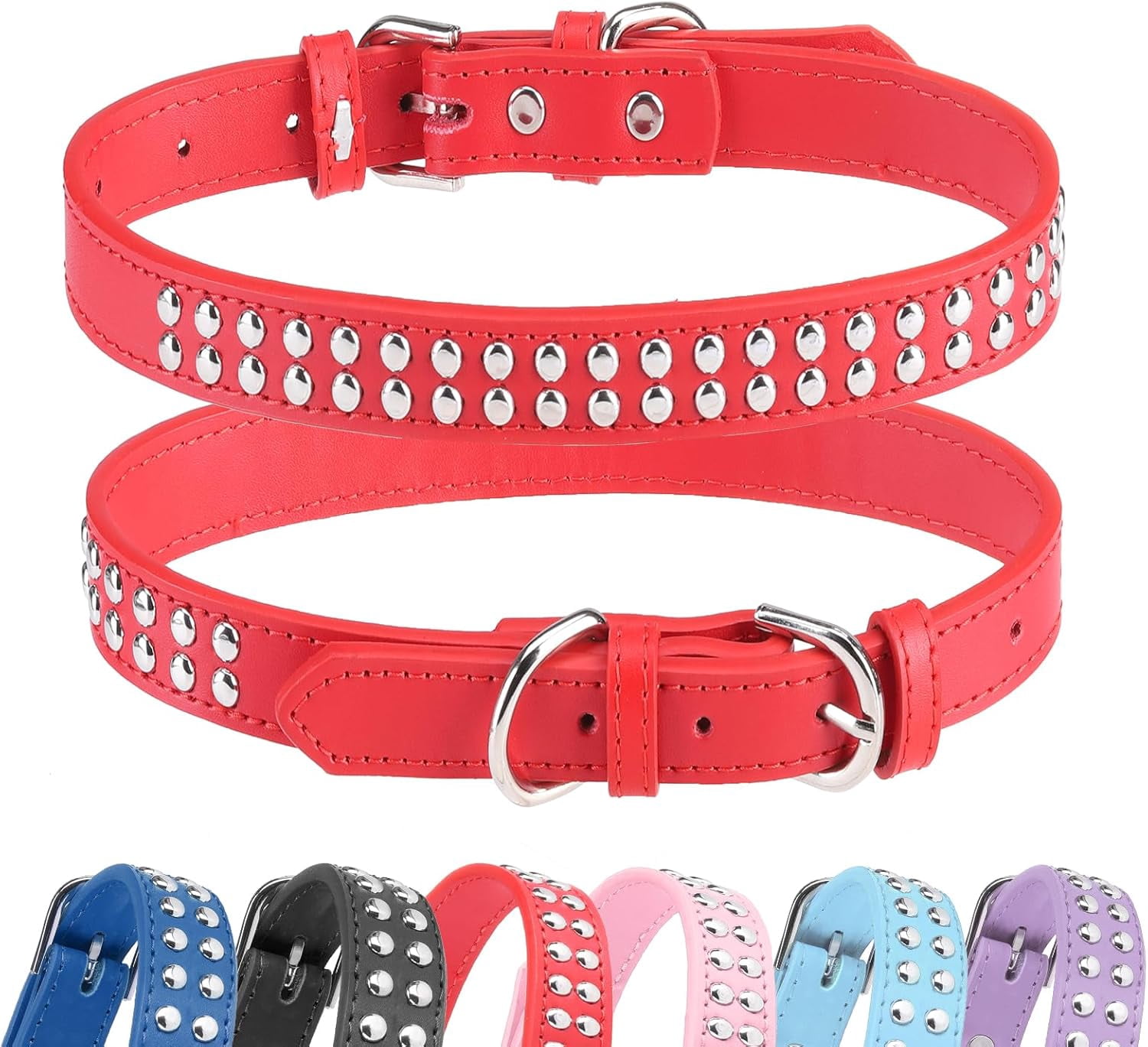 1Pack Adjustable Dog Real Split Leather Studded Pet Dog Collar, Durable ...