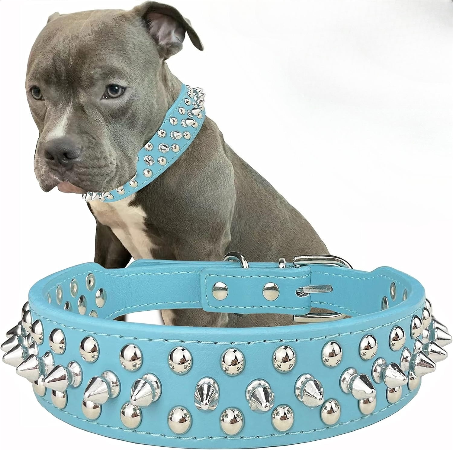 1Pack Adjustable Leather Spiked Studded Dog Collars with a Squeak Ball ...
