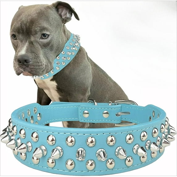 1Pack Adjustable Leather Spiked Studded Dog Collars with a Squeak Ball ...