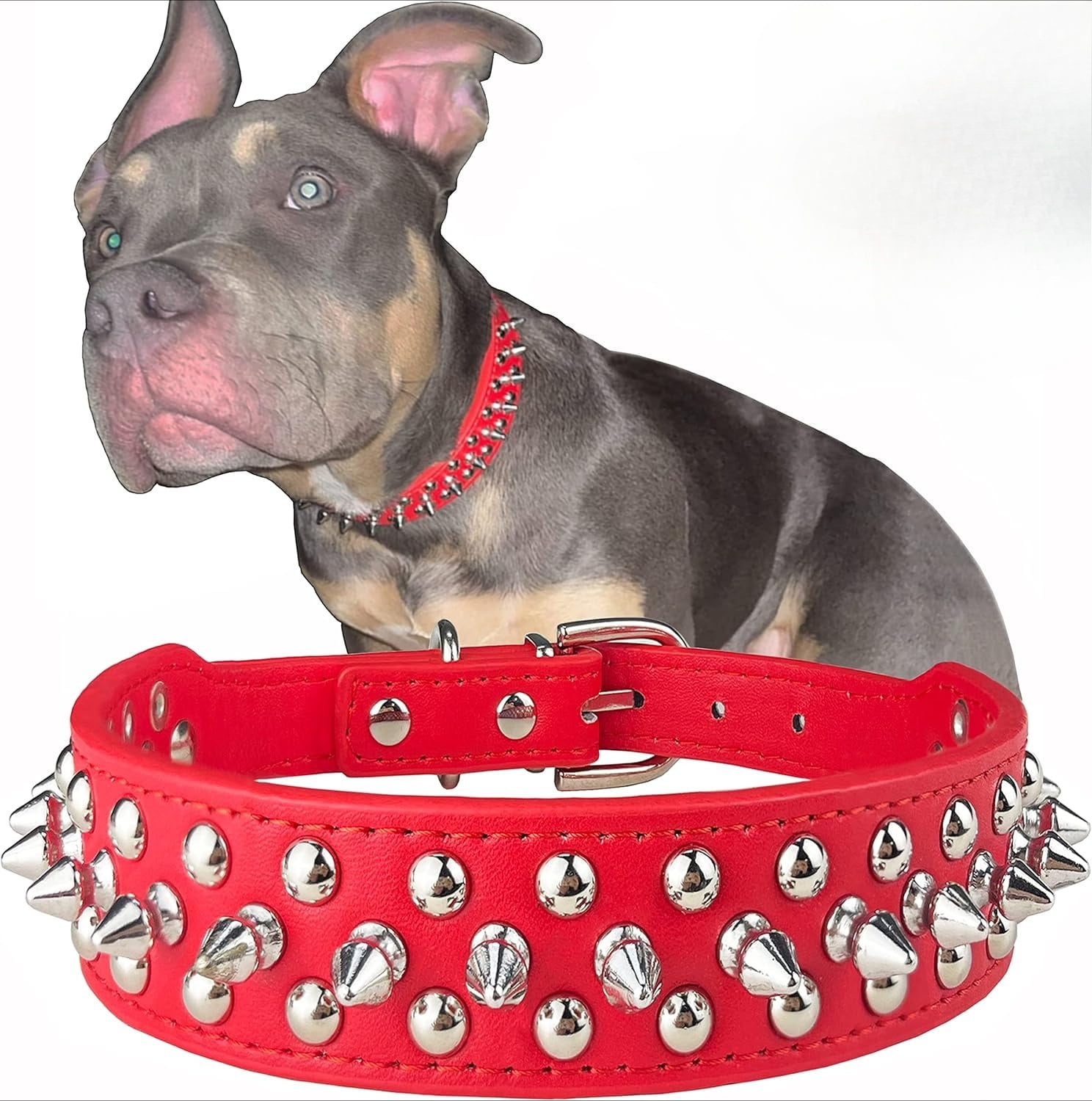 1Pack Adjustable Leather Spiked Studded Dog Collars with a Squeak Ball ...