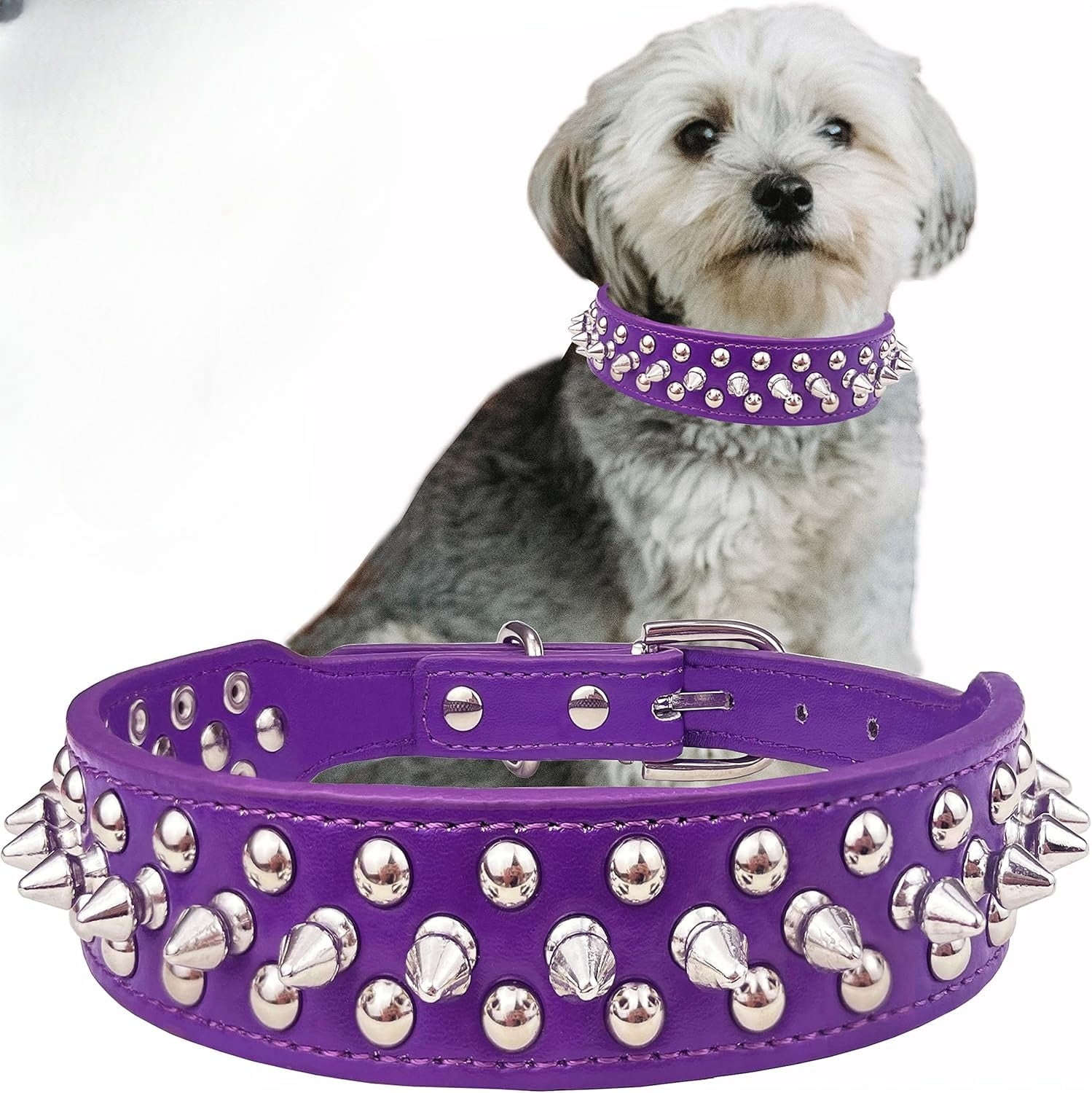1Pack Adjustable Leather Spiked Studded Dog Collars with a Squeak Ball ...