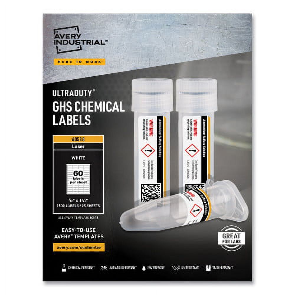 1Pack Avery UltraDuty GHS Chemical Waterproof and UV Resistant Labels ...