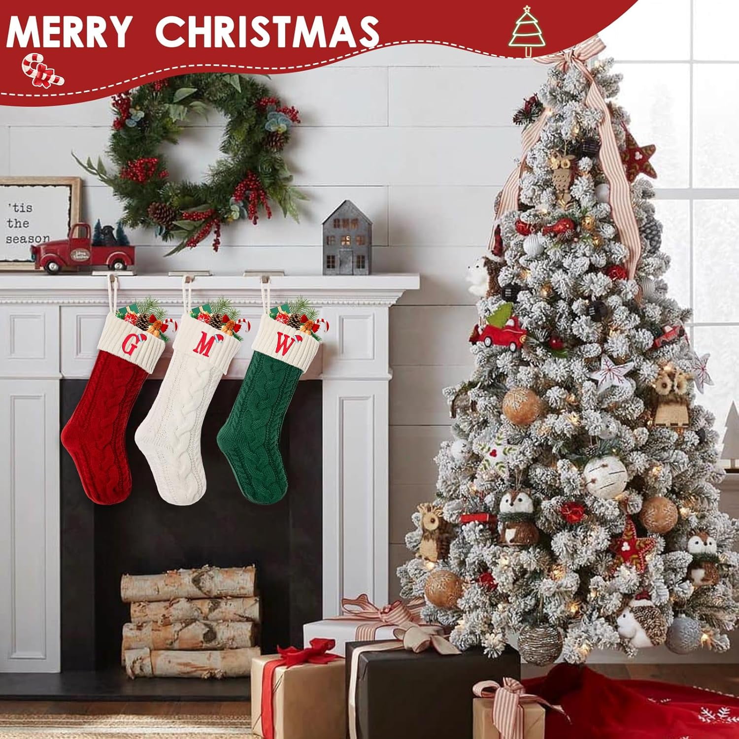 1Pack Christmas Stockings with Initials, Personalized Embroidered ...