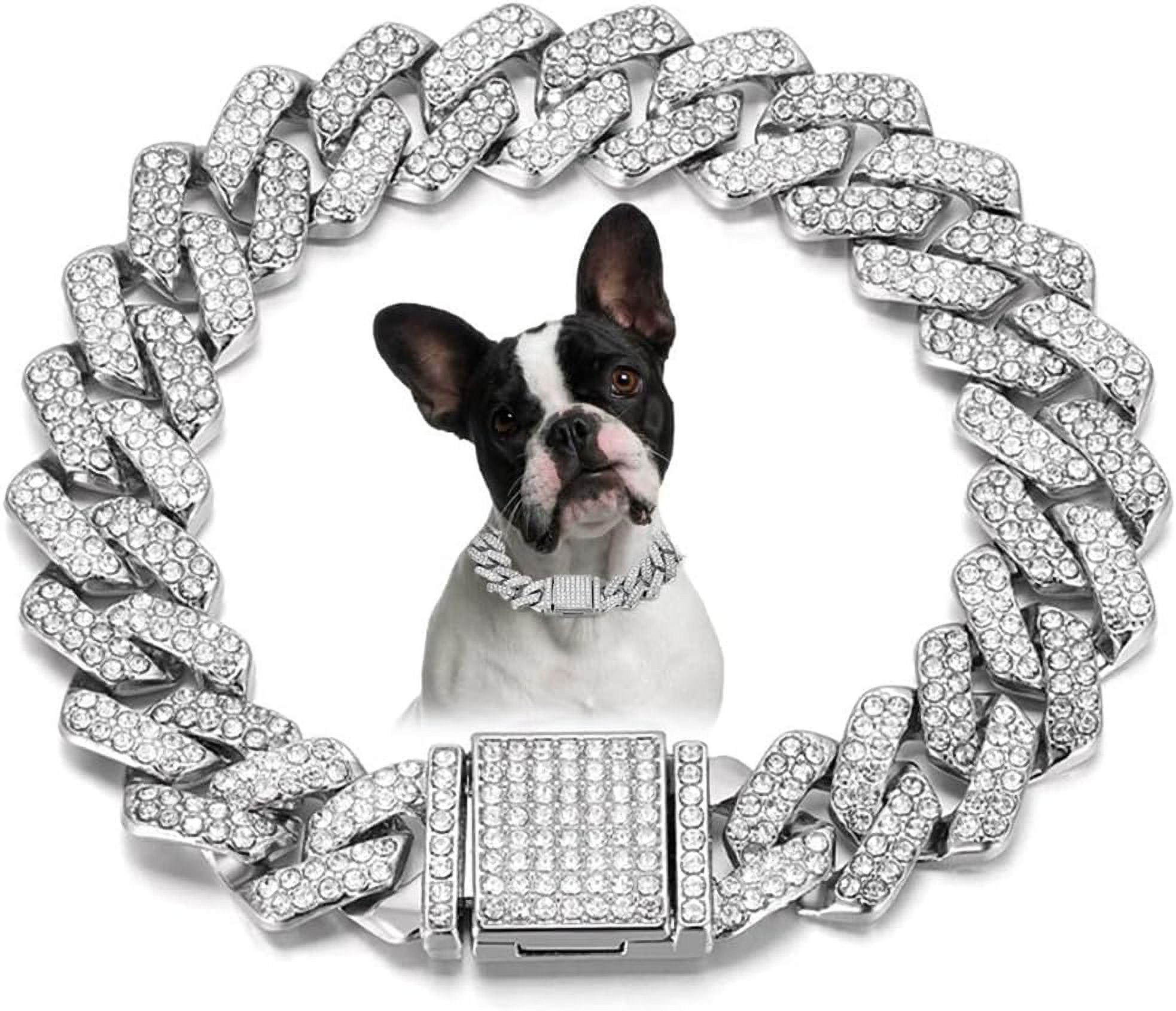 1Pack Dog Chain Collar, Bling Diamond Cuban Link Puppy Collar Glitter ...