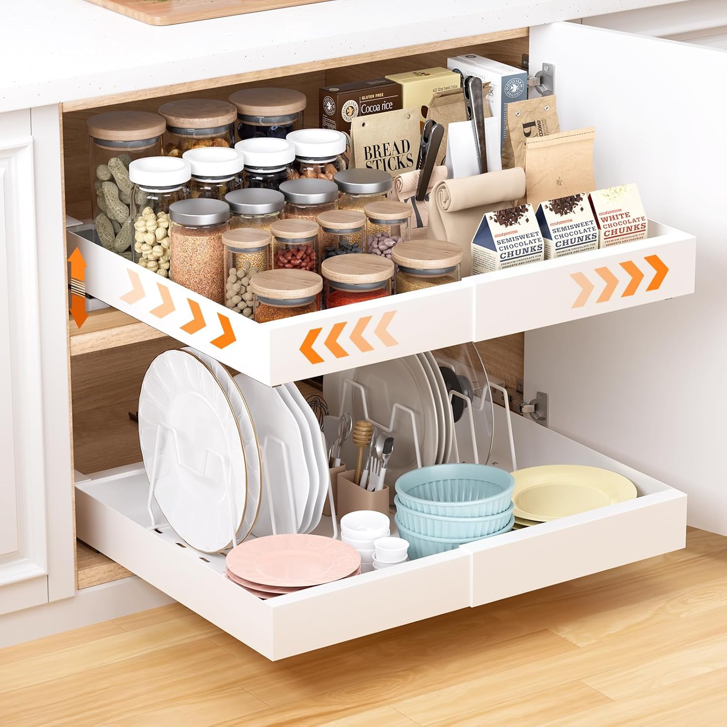 1Pack Expandable Pull Out Cabinet Organizer 16.5" D with Raising Pad ...