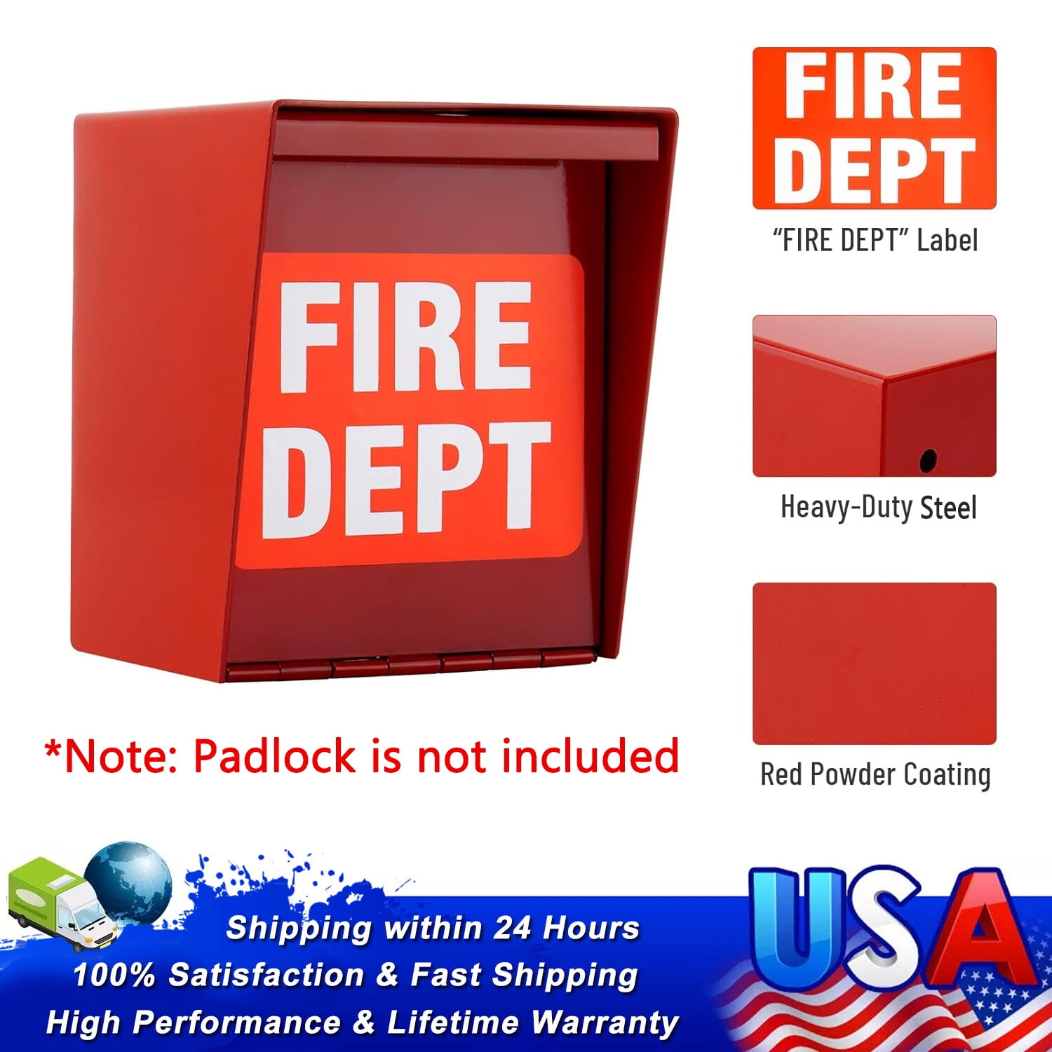 1Pack Fire Department Lock Box With Lock Hole Red Heavy Duty Steel ...